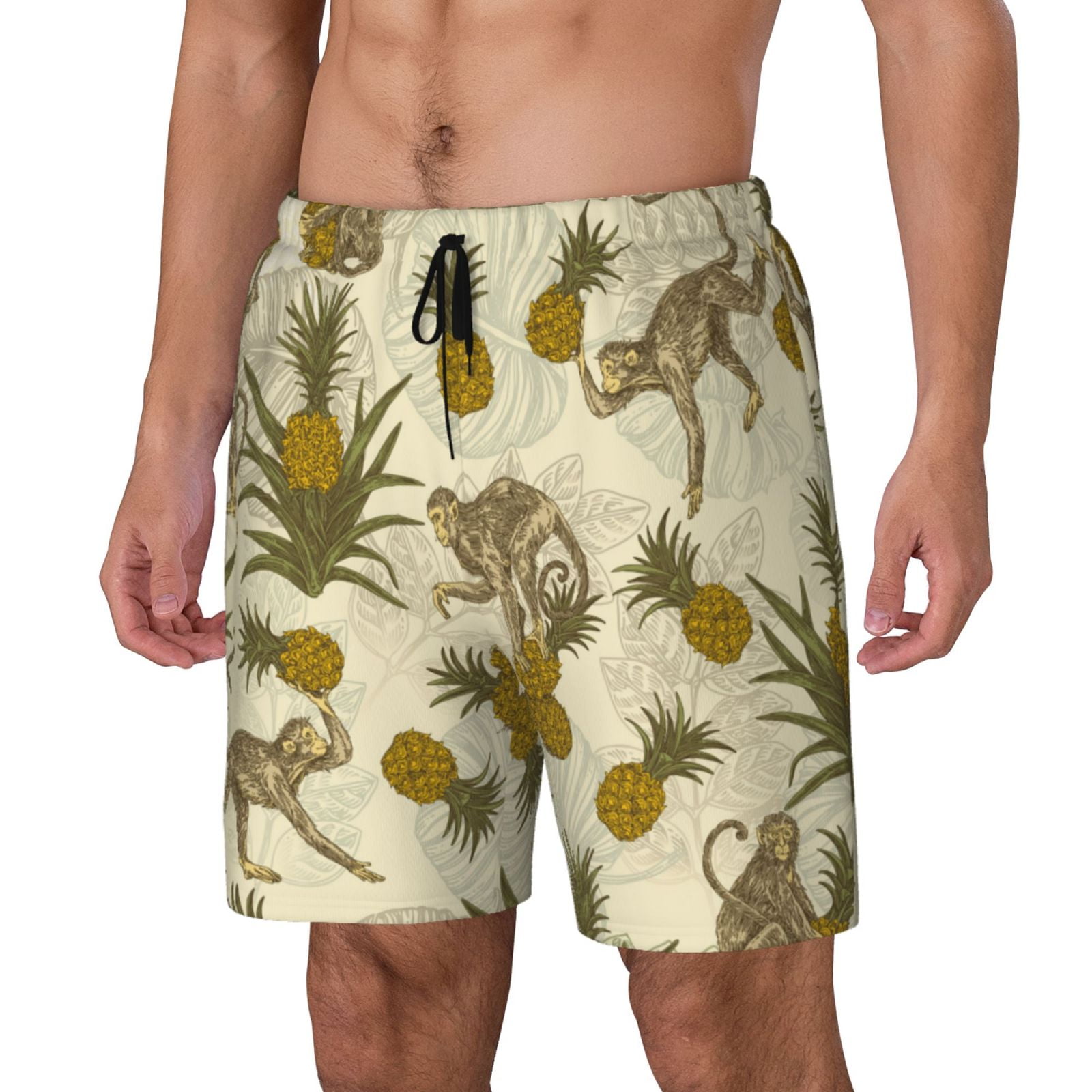 Cauagu Monkeys and Pinealpples Print Mens Swim Trunks Quick Dry Board ...