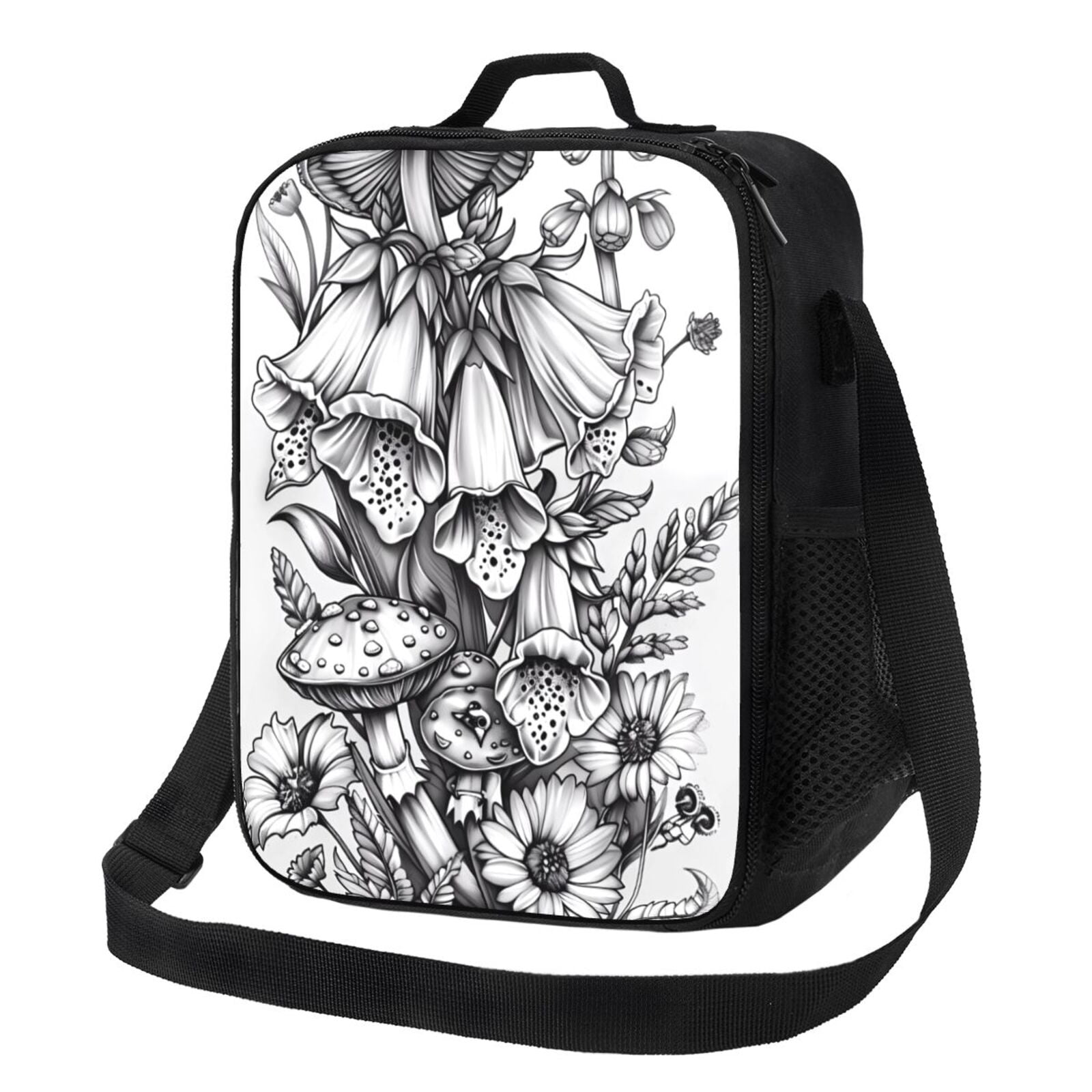 Cauagu Monochrome Botanical Illustration Insulated Lunch Bag - Reusable ...