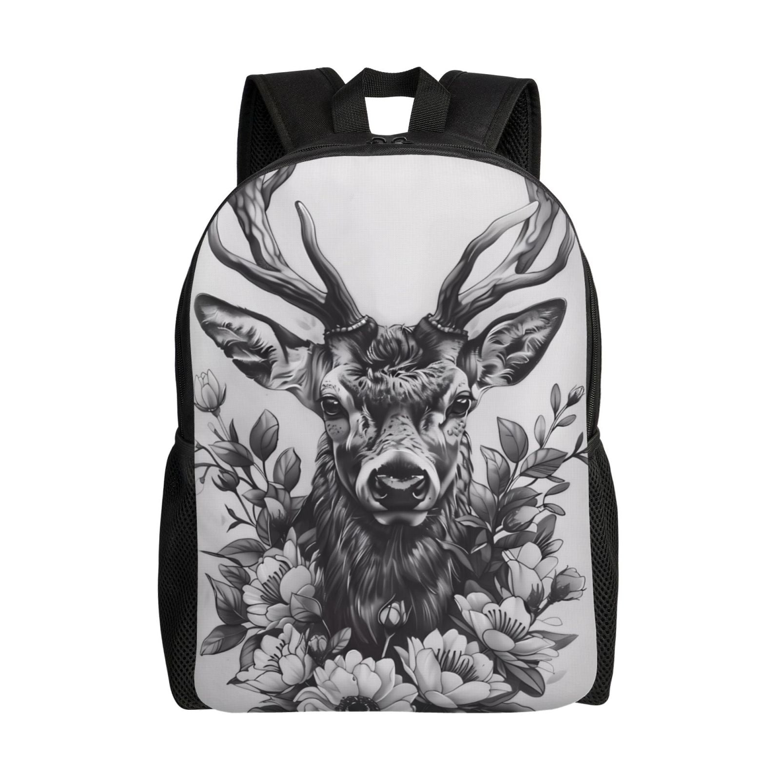 Cauagu Monochrome Deer Floral Print Backpacks,Travel Daypack Casual ...