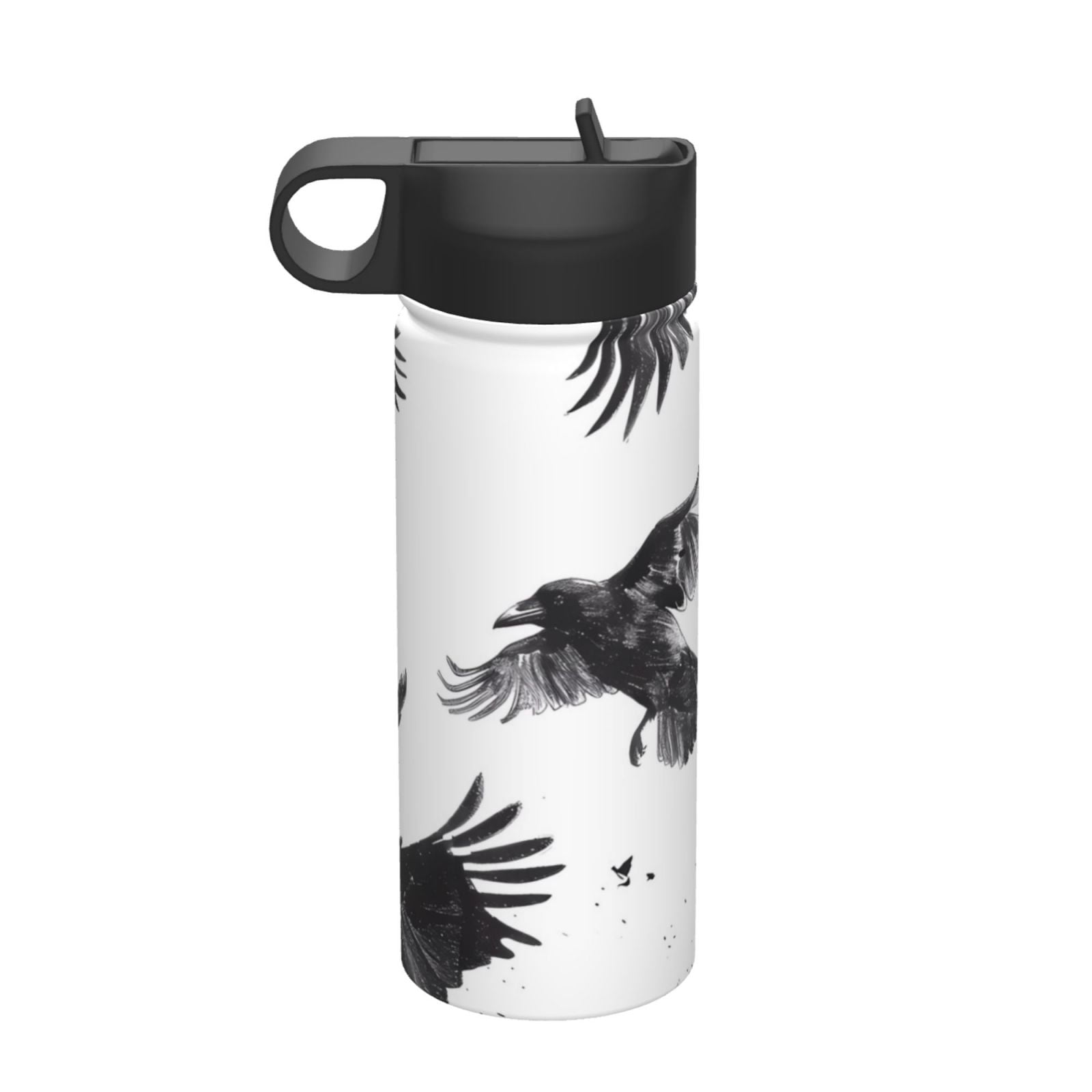 Cauagu Monochrome Flying Ravens for 18 oz Water Bottle With Straw ...
