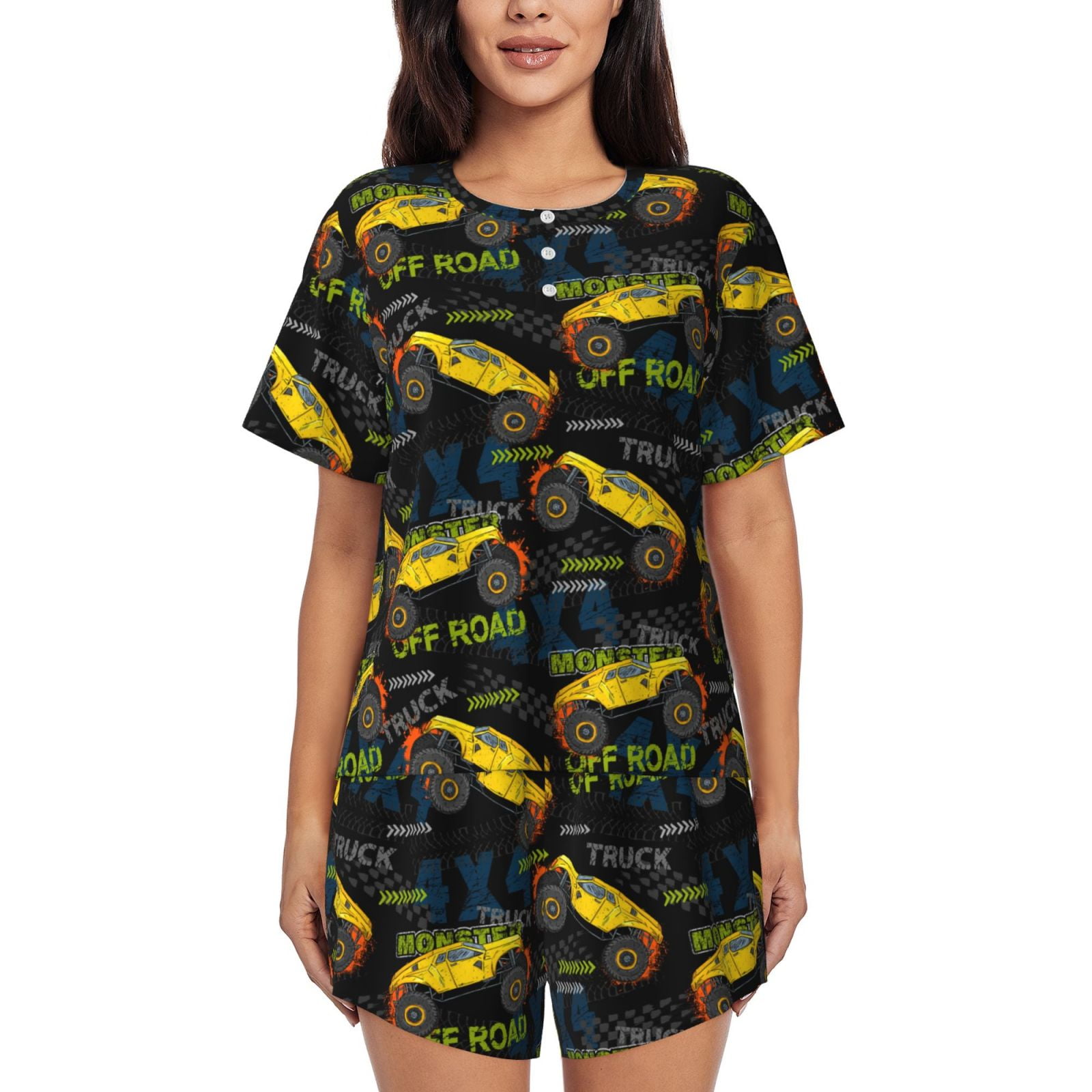 Cauagu Monster Truck1 for Women's Round Neck Pajama Set,Short-Sleeved ...