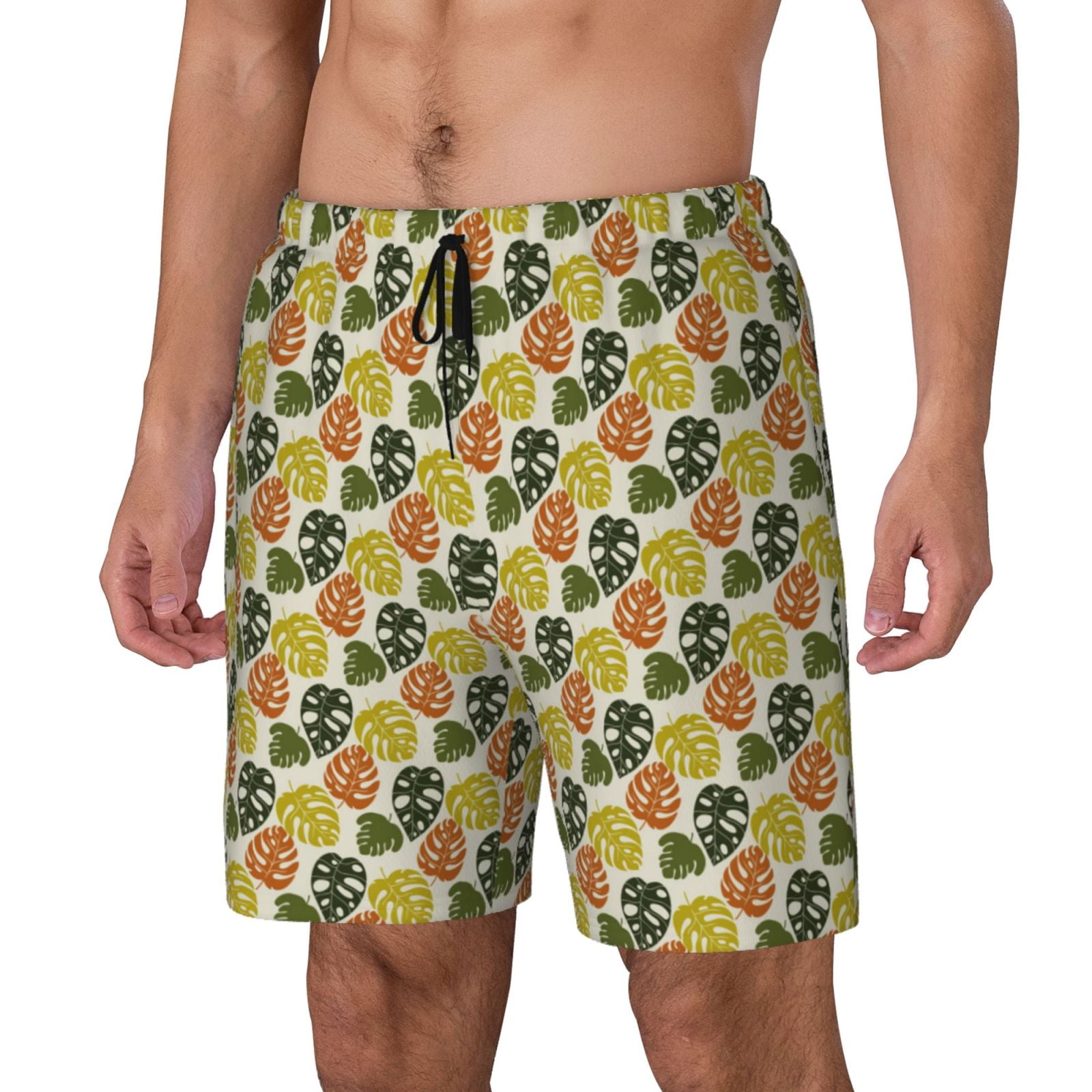 Cauagu Monstera Leaves Print Mens Swim Trunks Quick Dry Board Shorts ...