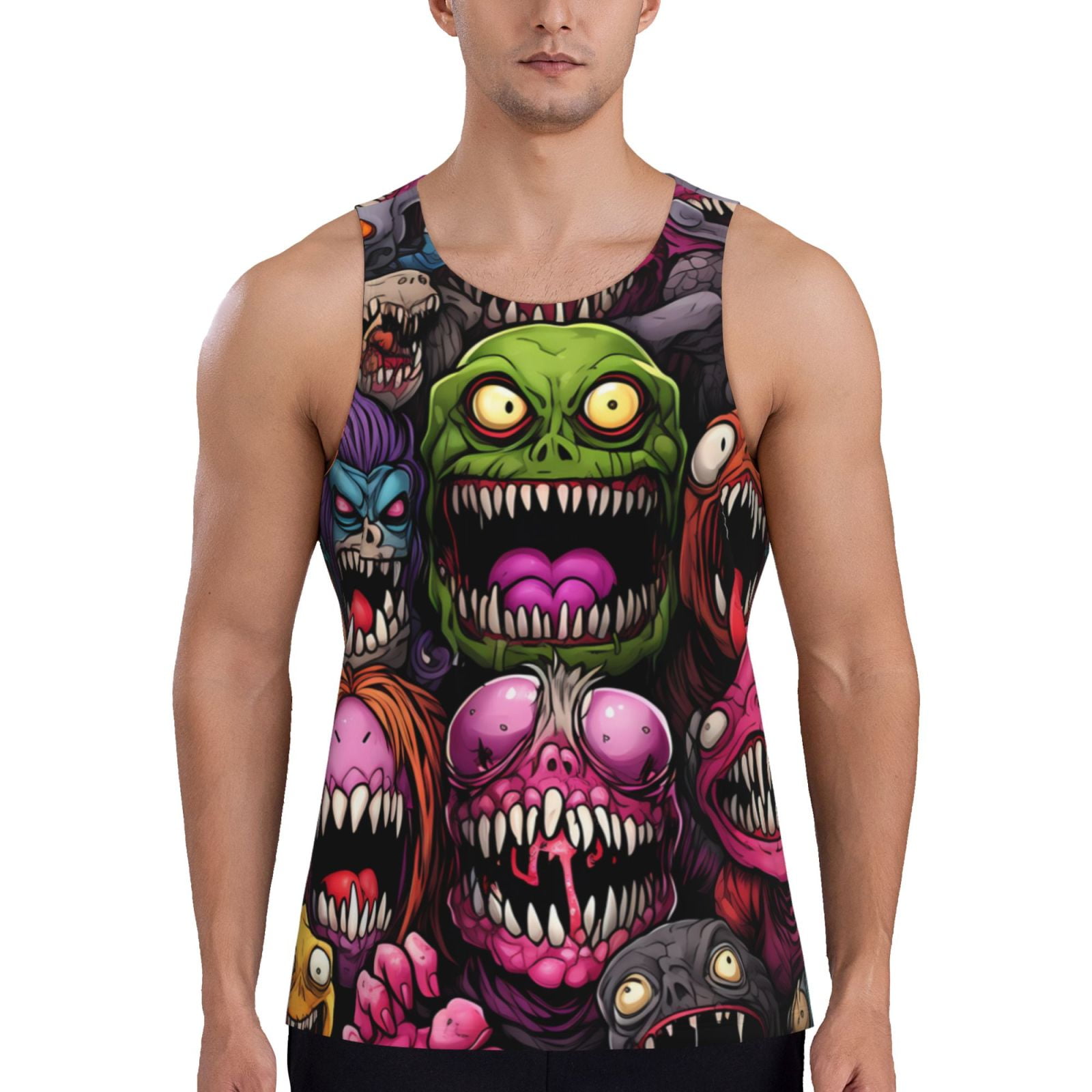 Cauagu Monstrous Cartoon Characters Print Men's Sleeveless Muscle ...
