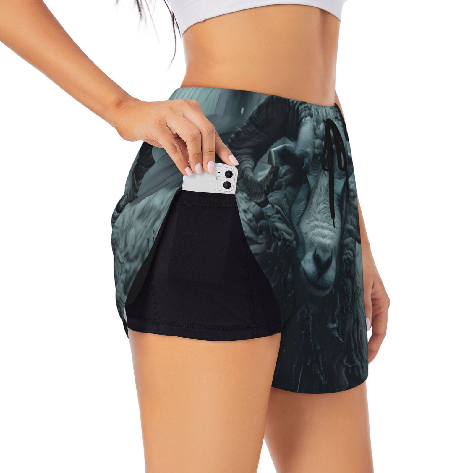 Cauagu Moody Ram Portrait Print Women's 2 in 1 Running Shorts Athletic ...