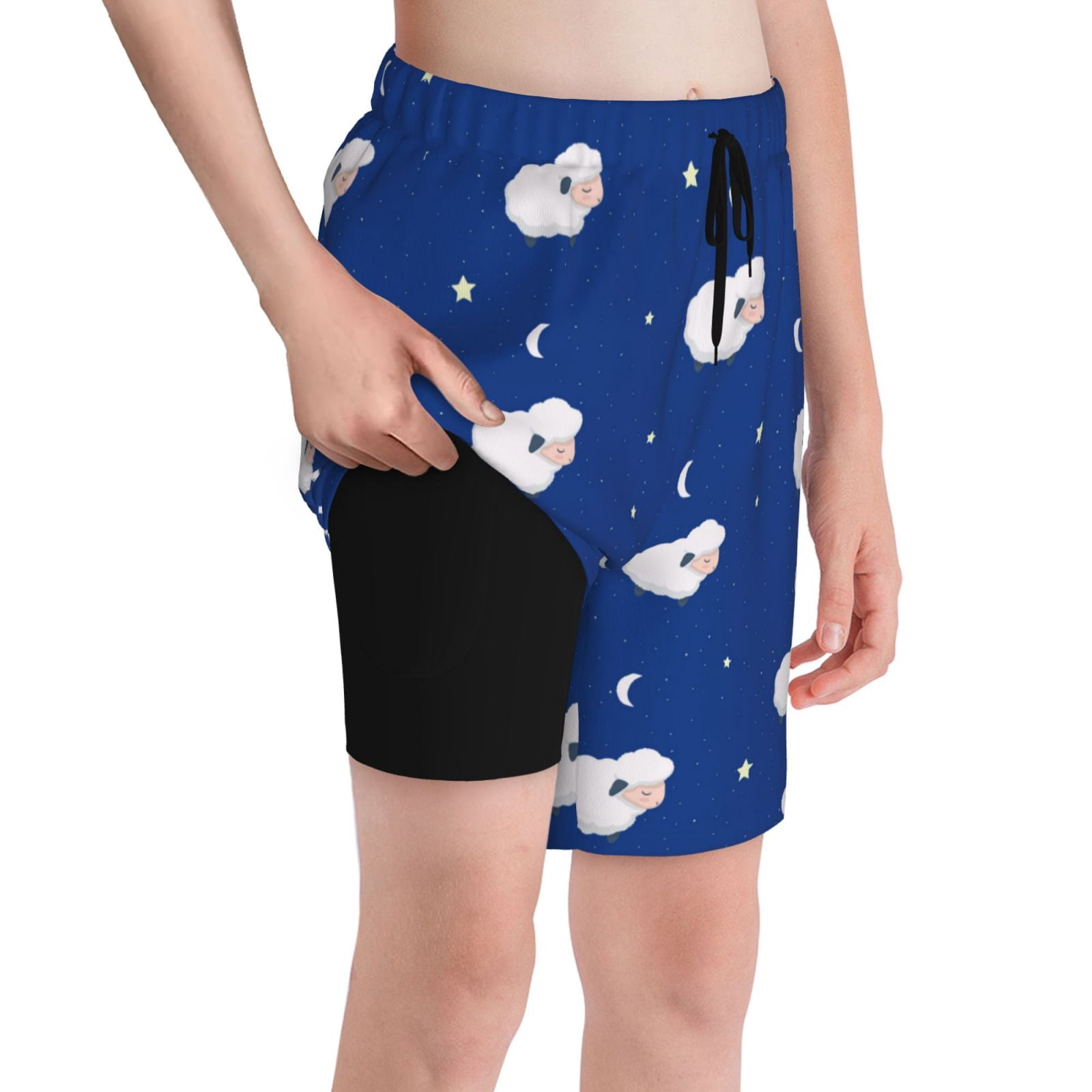 Cauagu Moon Lamb Print Swim Trunks for Men,Youth Boys Swim Shorts ...