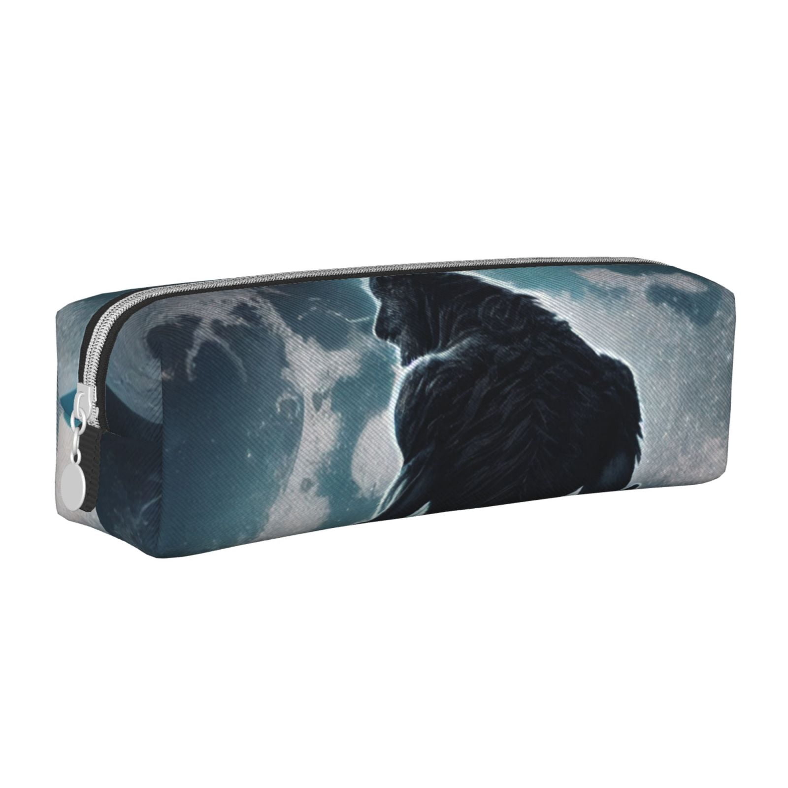 Cauagu Moon Wolf Warrior Print Leather Pencil Pen Case - Stationery Bag ...