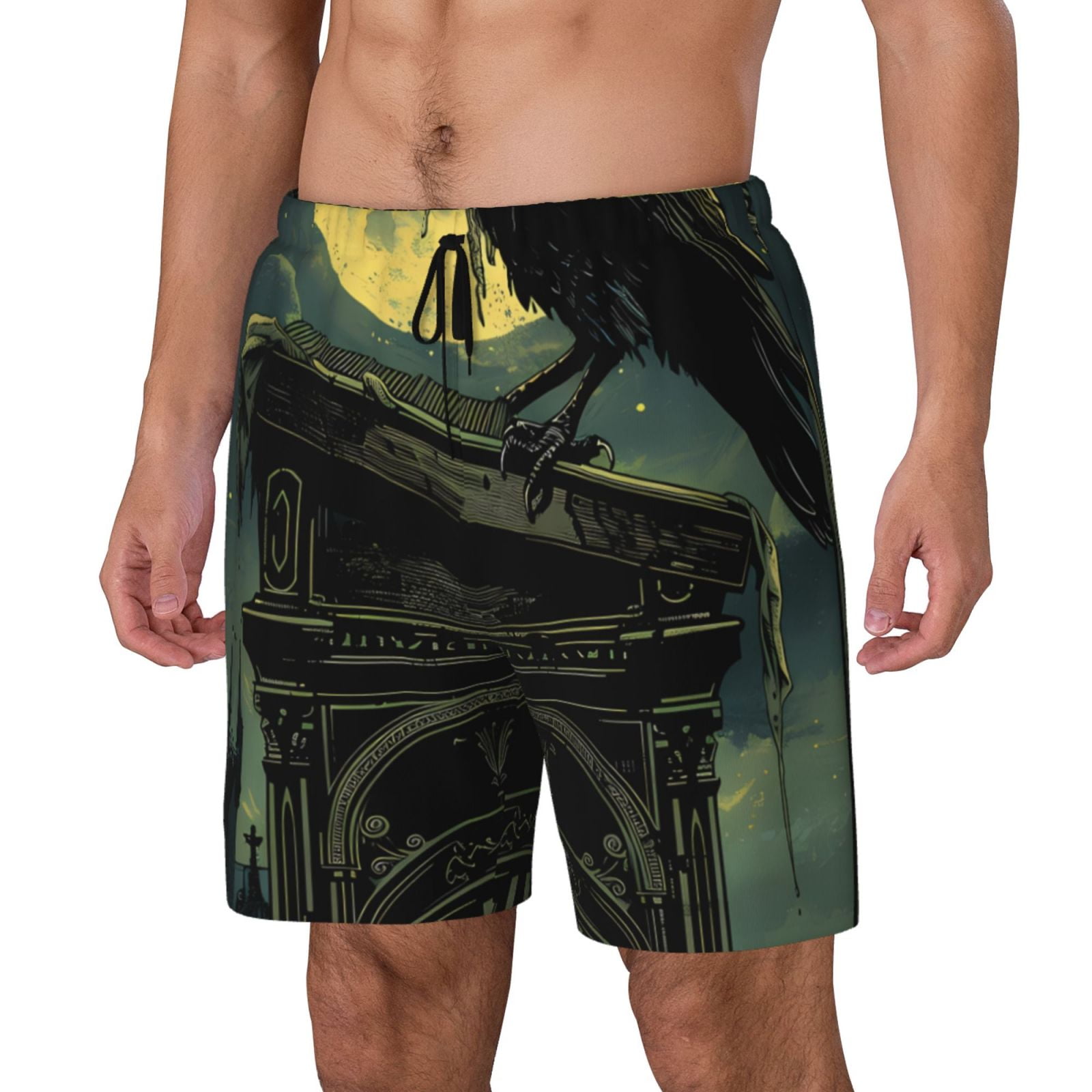 Cauagu MoonNight Sky Crow Print Mens Swim Trunks Quick Dry Board Shorts ...