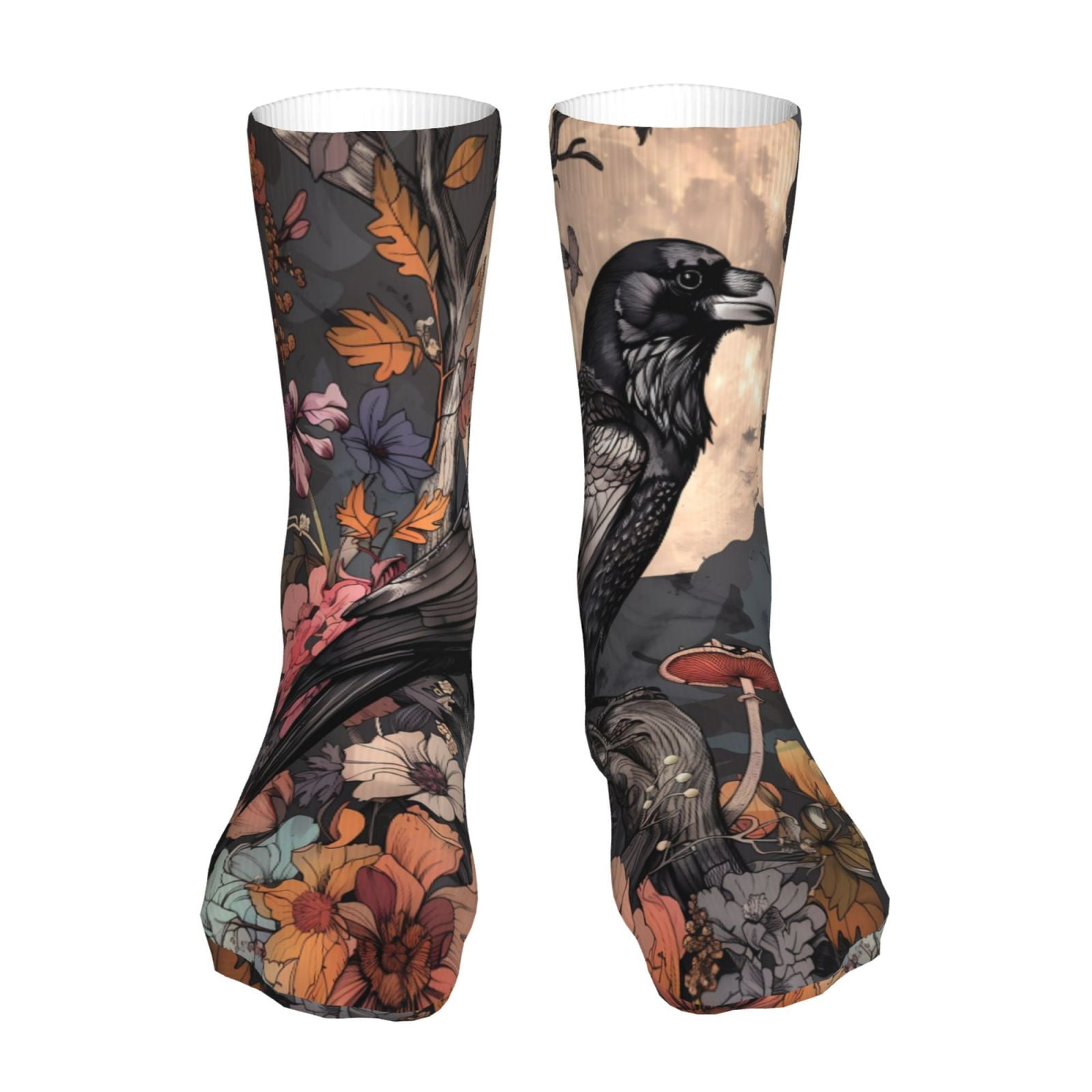 Cauagu Moonlit Crow Blossoms Pattern Fun Novelty Crew Socks,Casual ...