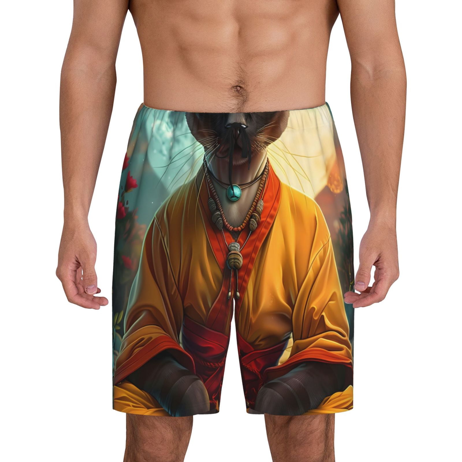 Cauagu Moonlit Hairless Cat Monk Print Pajama Bottoms for Men Sleep ...