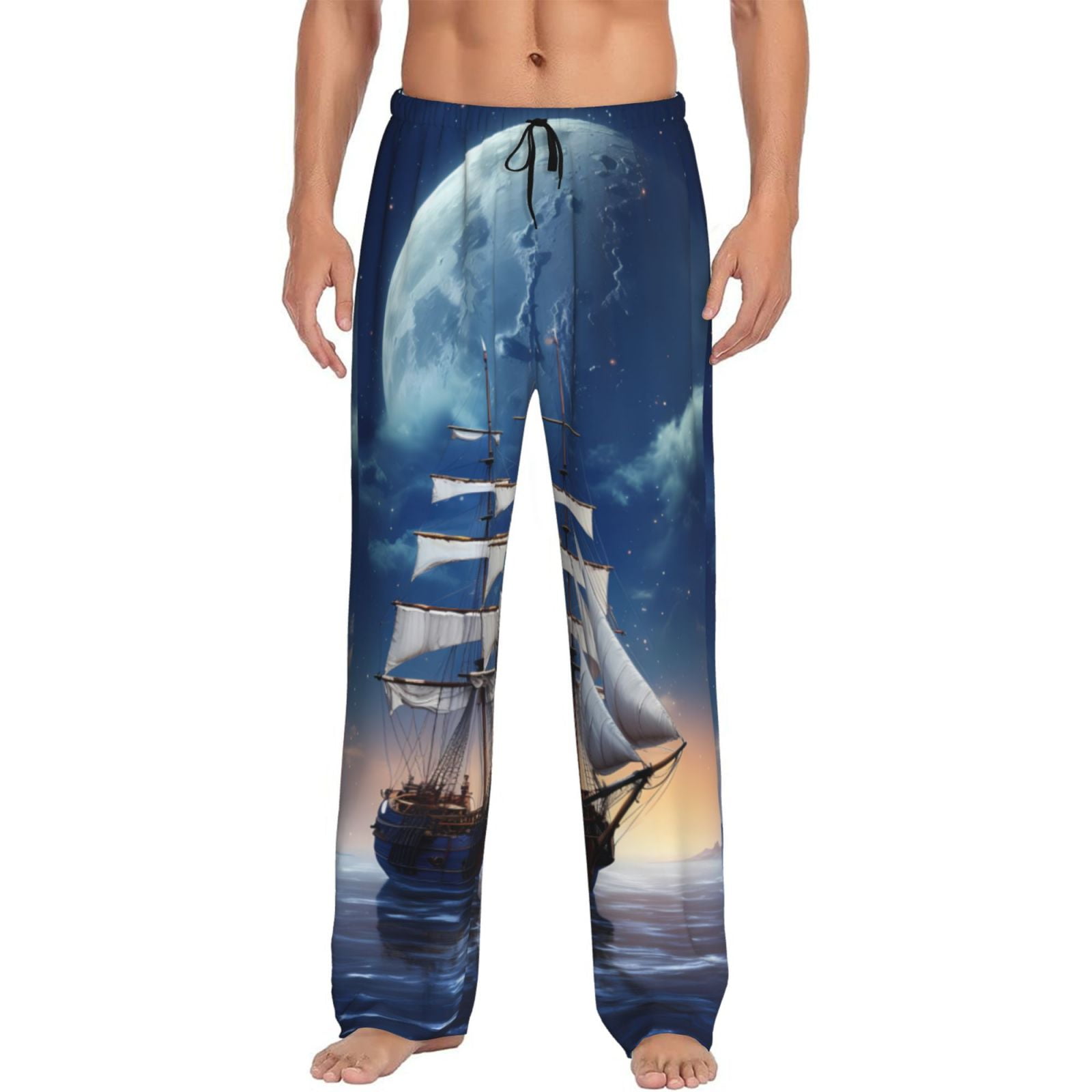 Cauagu Moonlit Night Sea Sailboat Mens Pajama Pants Sleep & Lounge ...