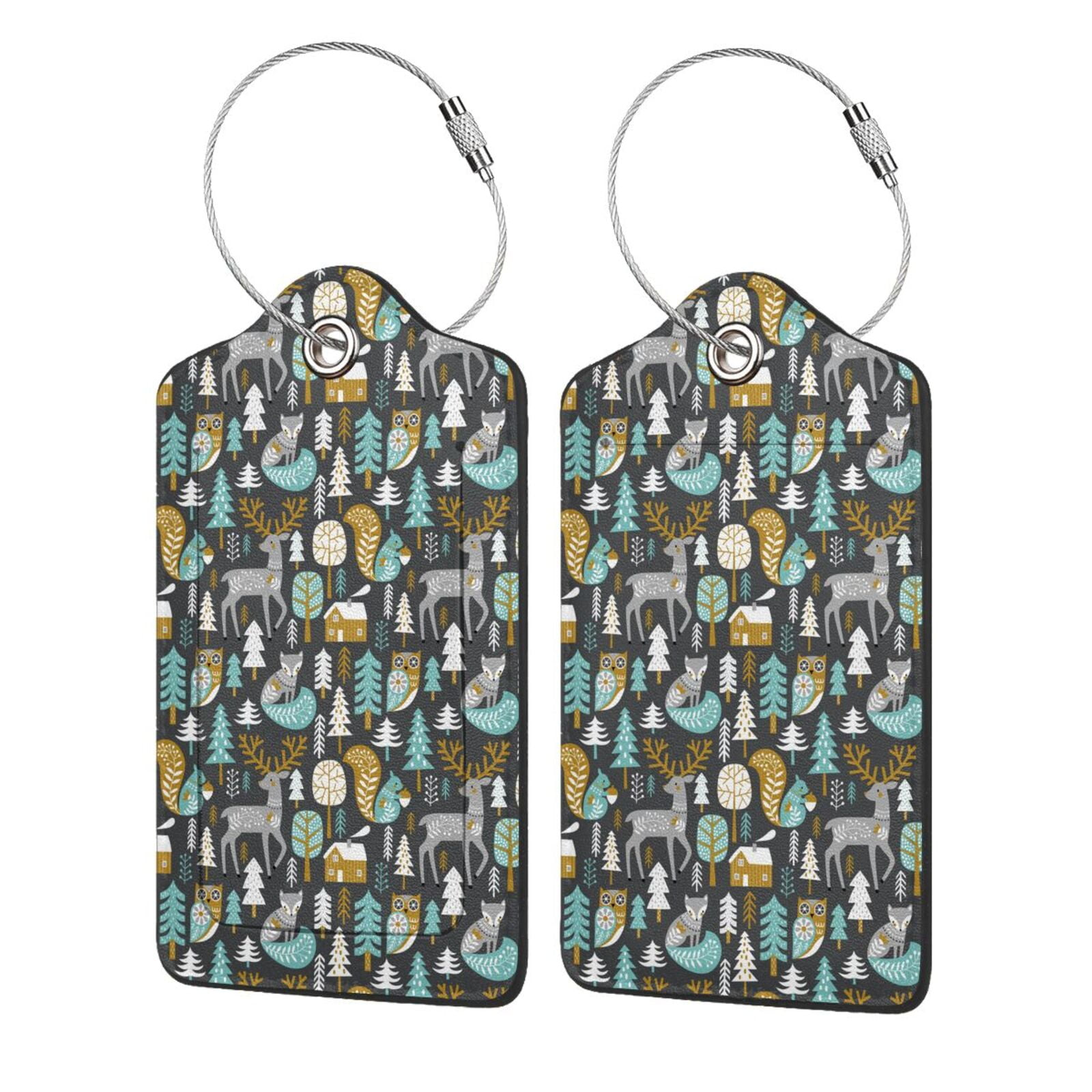 Cauagu Moose Squirrel owls tree Pattern Luggage Tags,Leather Luggage ...