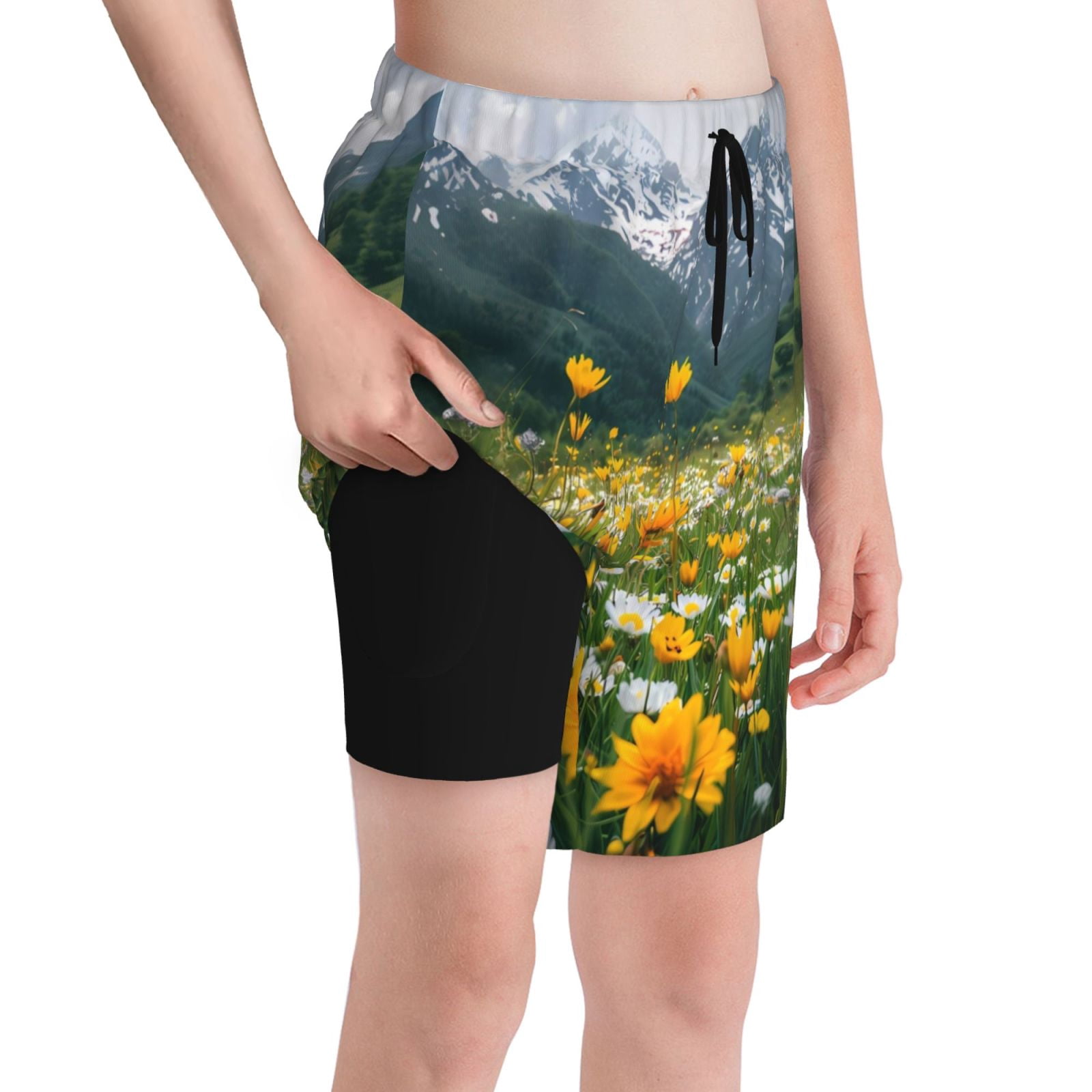 Cauagu Mountain Daisy Meadow Print Swim Trunks for Men,Youth Boys Swim ...