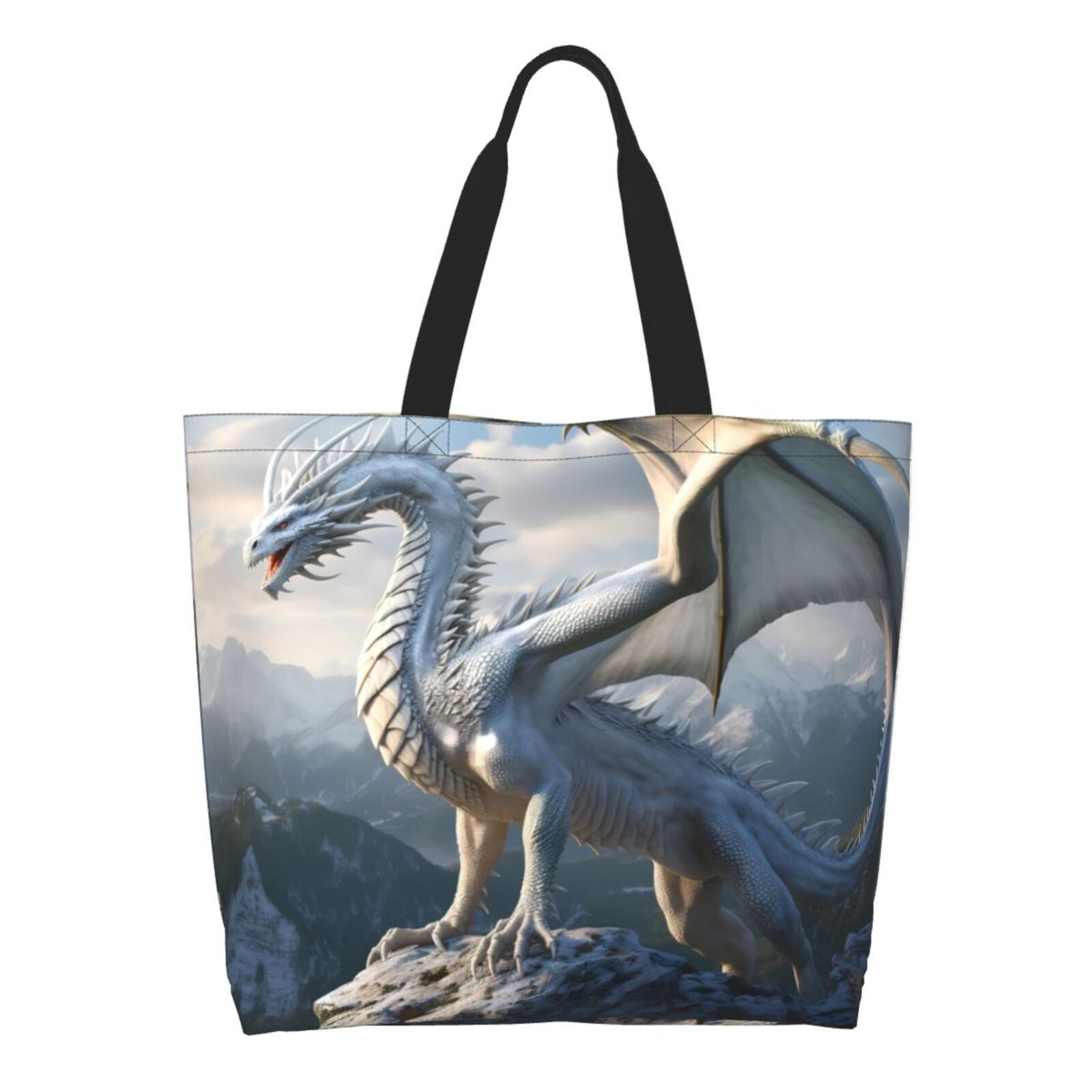 Cauagu Mountain White Dragon Print Women Large Capacity Tote Bag - Casual Shoulder Bag Fashion ...