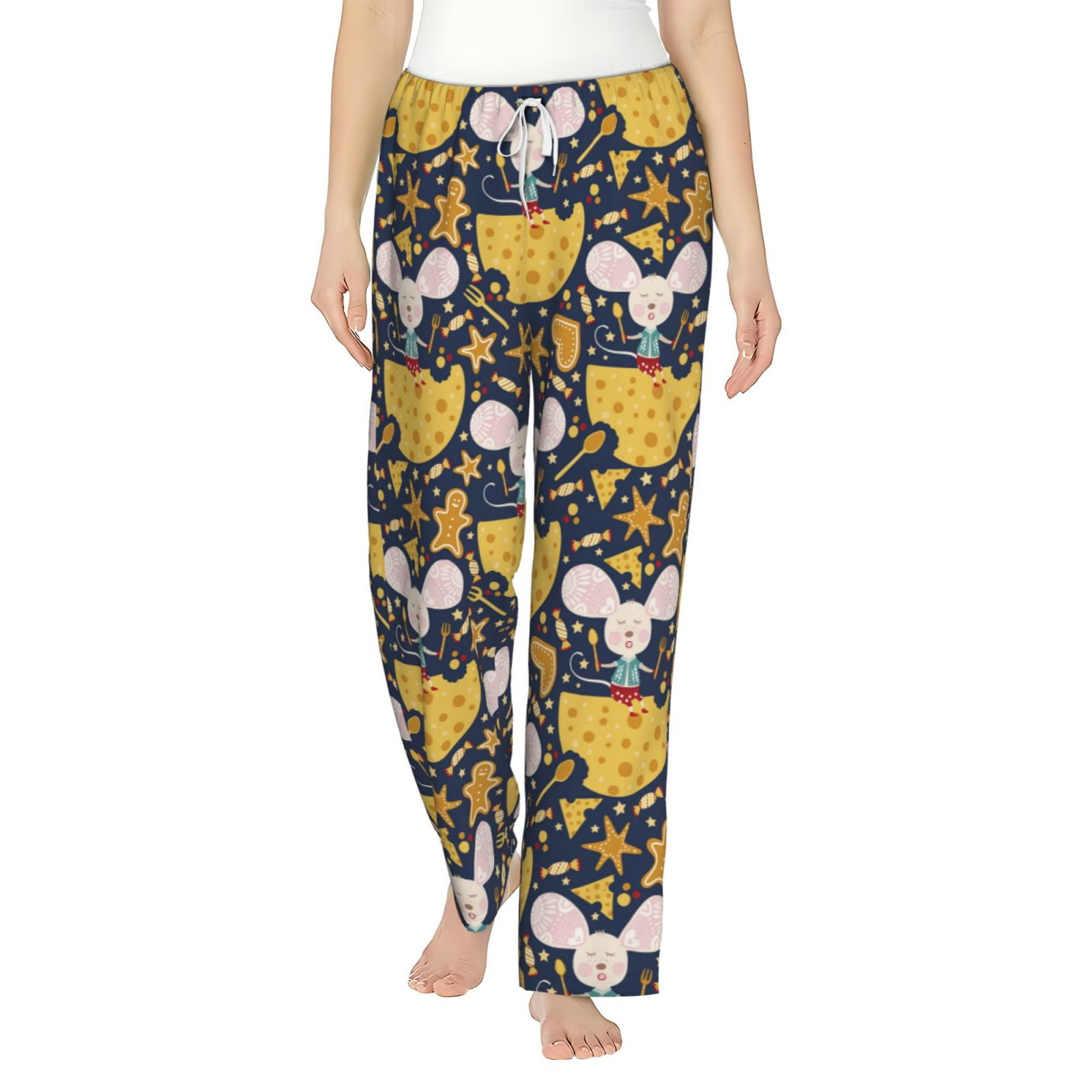 Cauagu Mouse Cheese Pajama Pants for Women Loose Fit Wide Leg Trouser ...