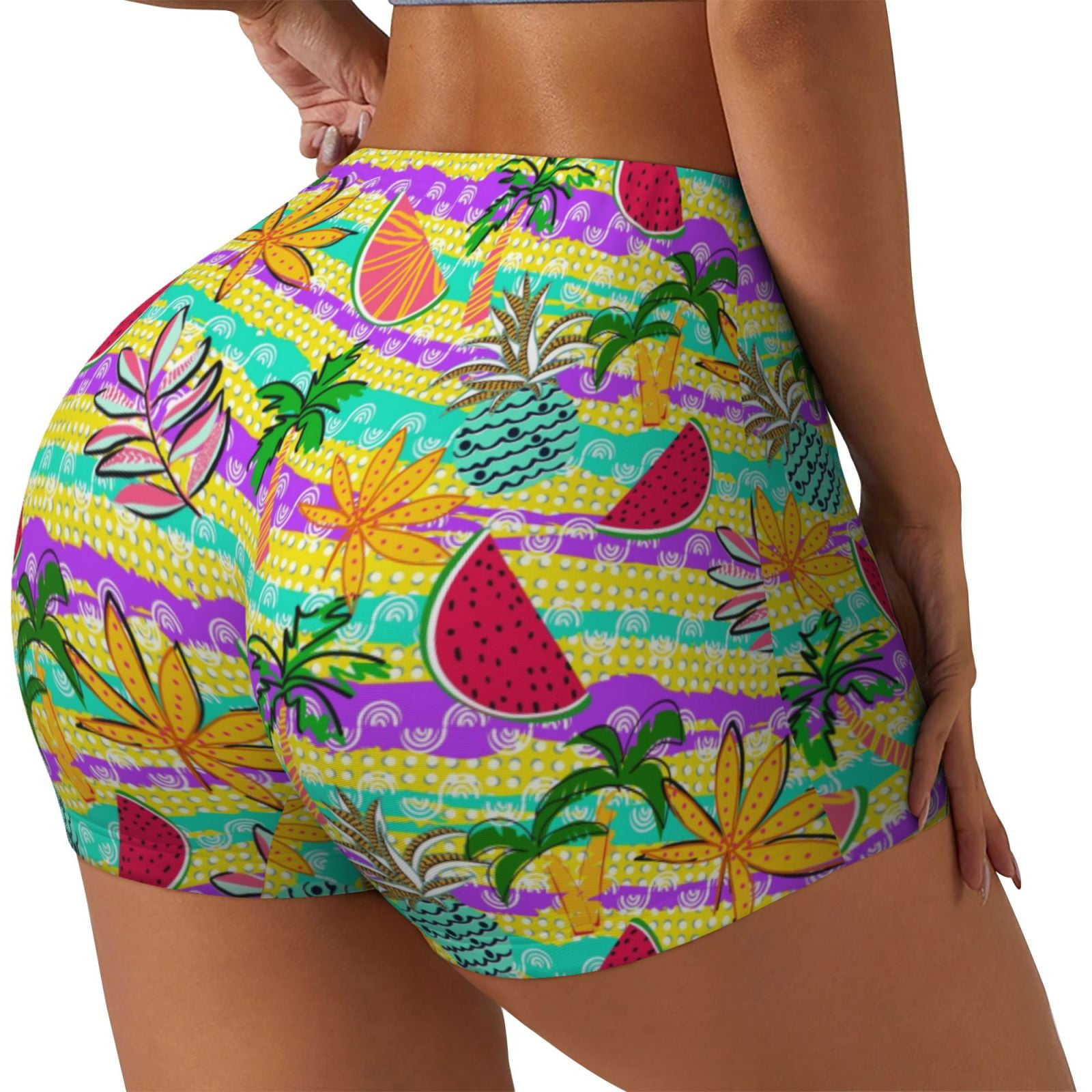 Cauagu Multicolored Tropical for Womens Workout Impact Shorts,Booty ...
