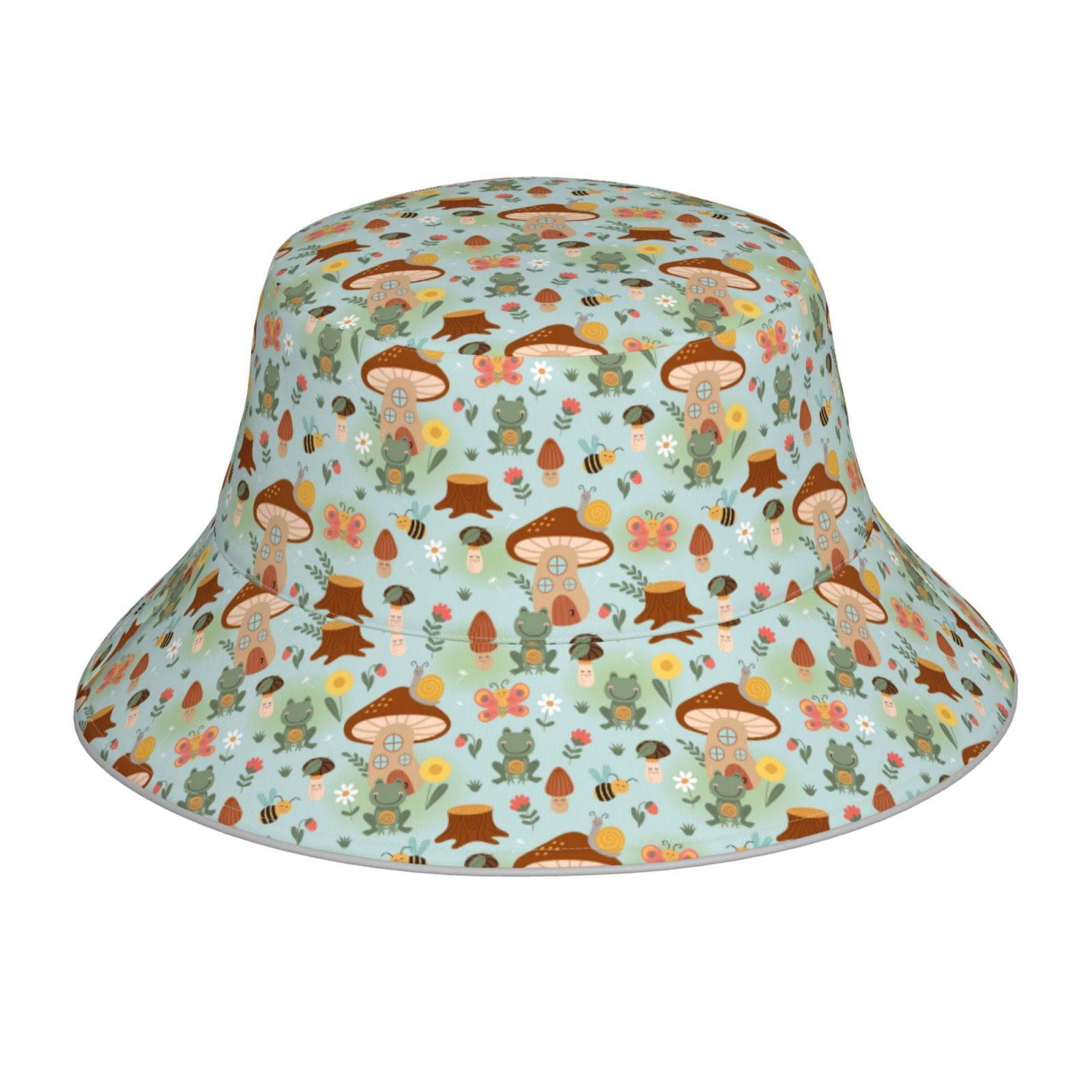 Cauagu Mushroom House Insect Frog for Unisex Bucket Hat,Outdoor Summer Beach Fishing Sun Hat Hot ...