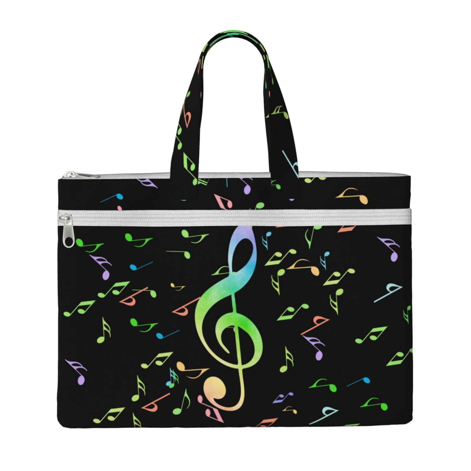 Cauagu Music Notes Pattern Canvas Tote File Bag, Zipper Tote Bag ...
