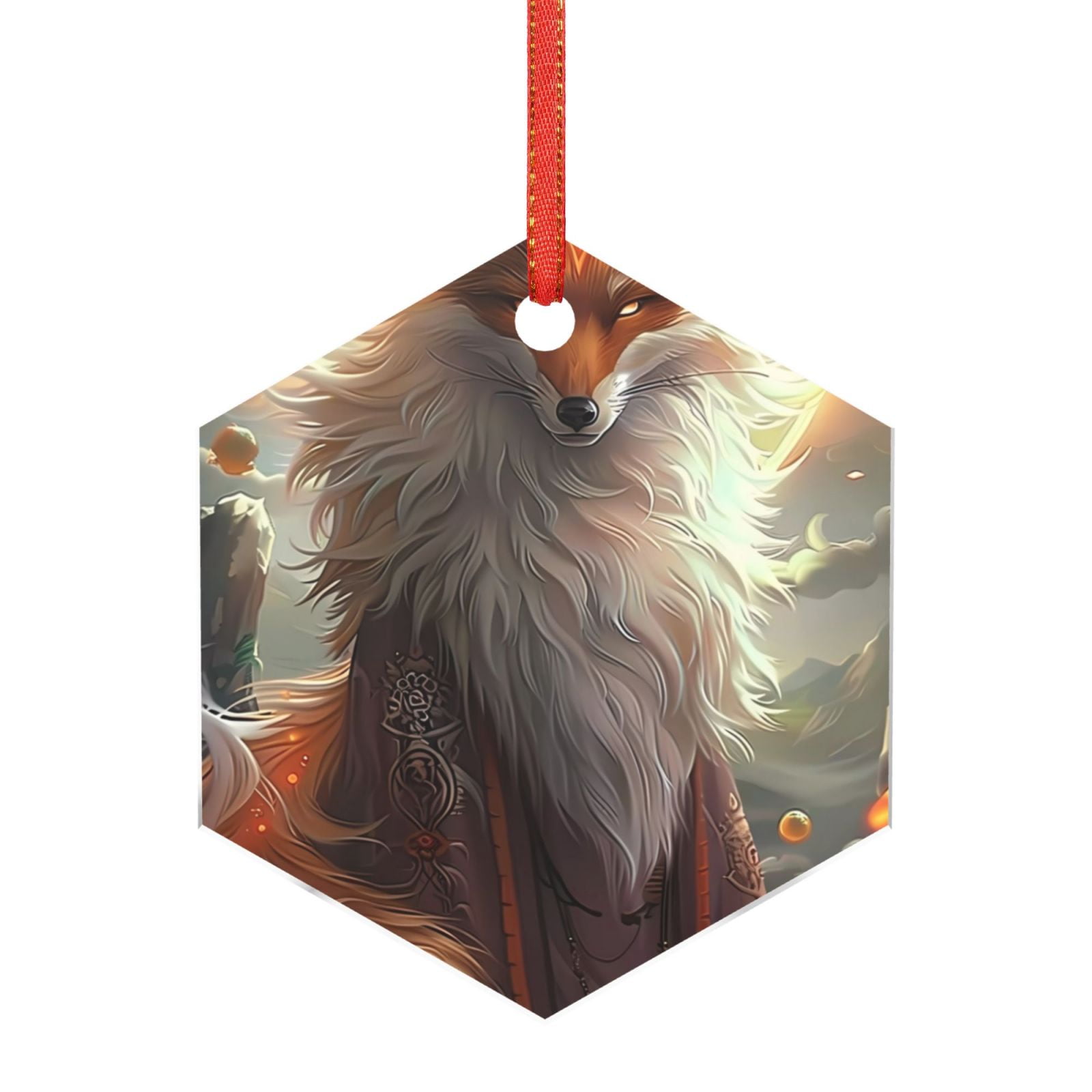 Cauagu Mystic Fox With Halo Pattern Acrylic Christmas Pendant,1-Pack ...