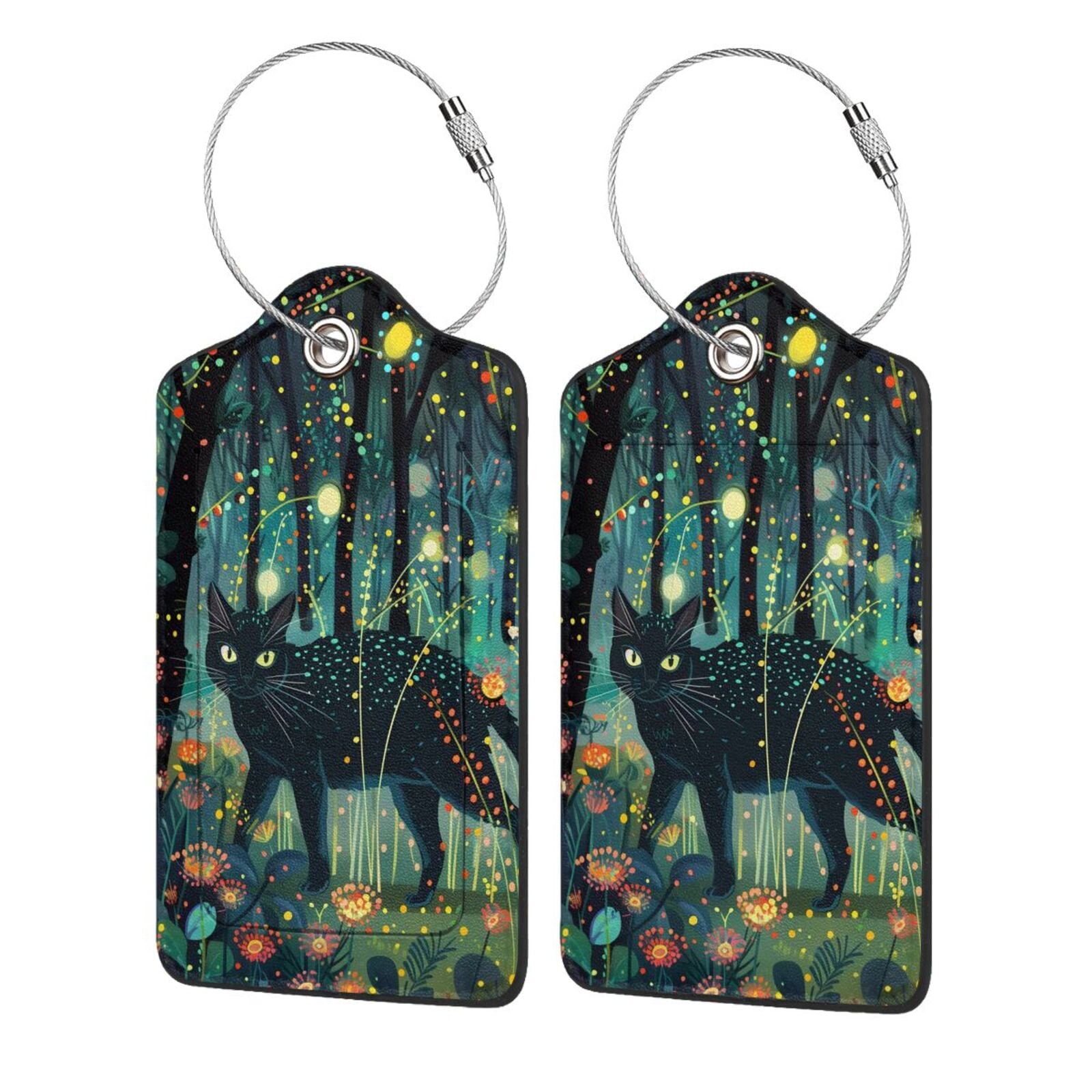 Cauagu Mystical Black Cat Fireflies Pattern Luggage Tags,Leather ...