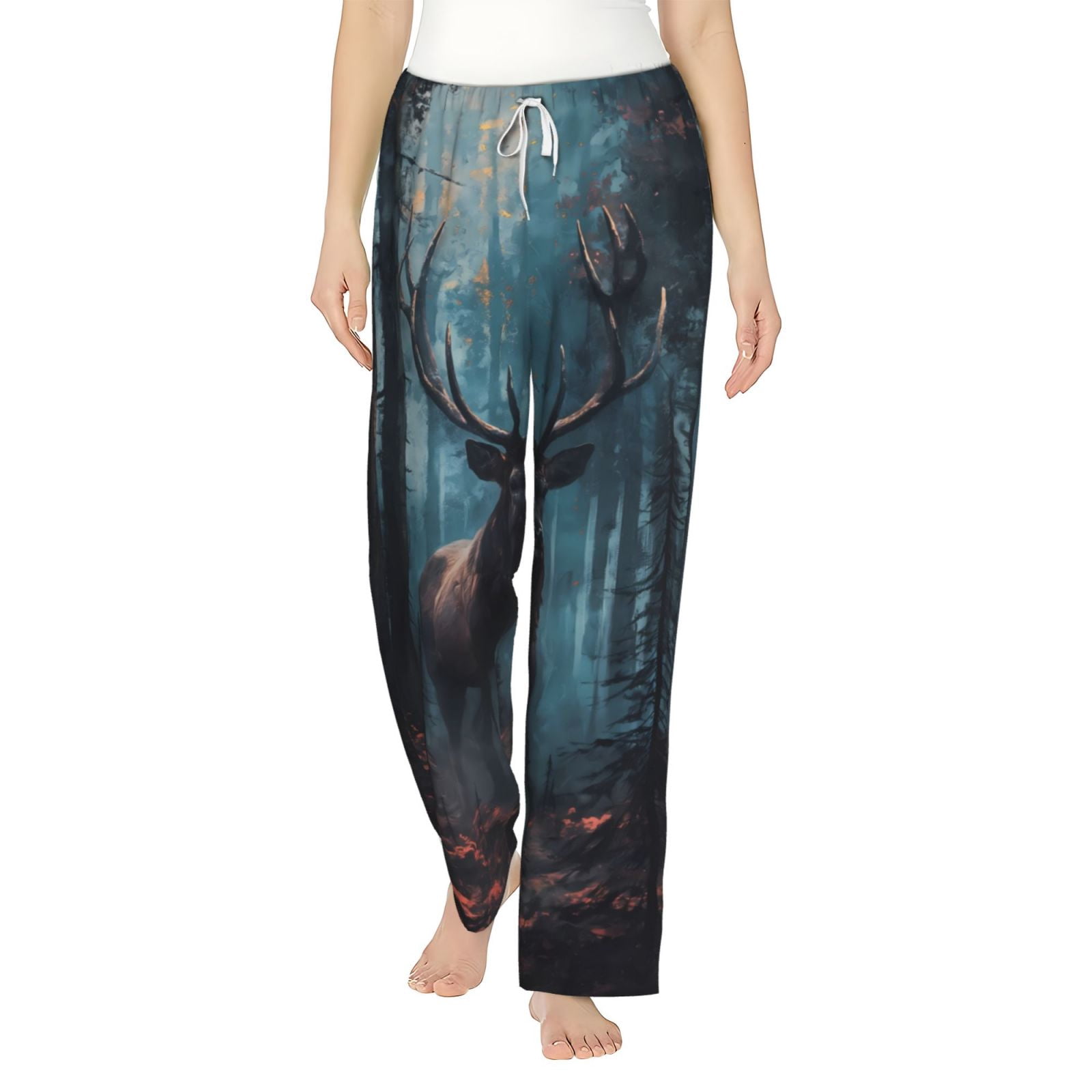 Cauagu Mystical Forest Elk Pajama Pants for Women Loose Fit Wide Leg ...