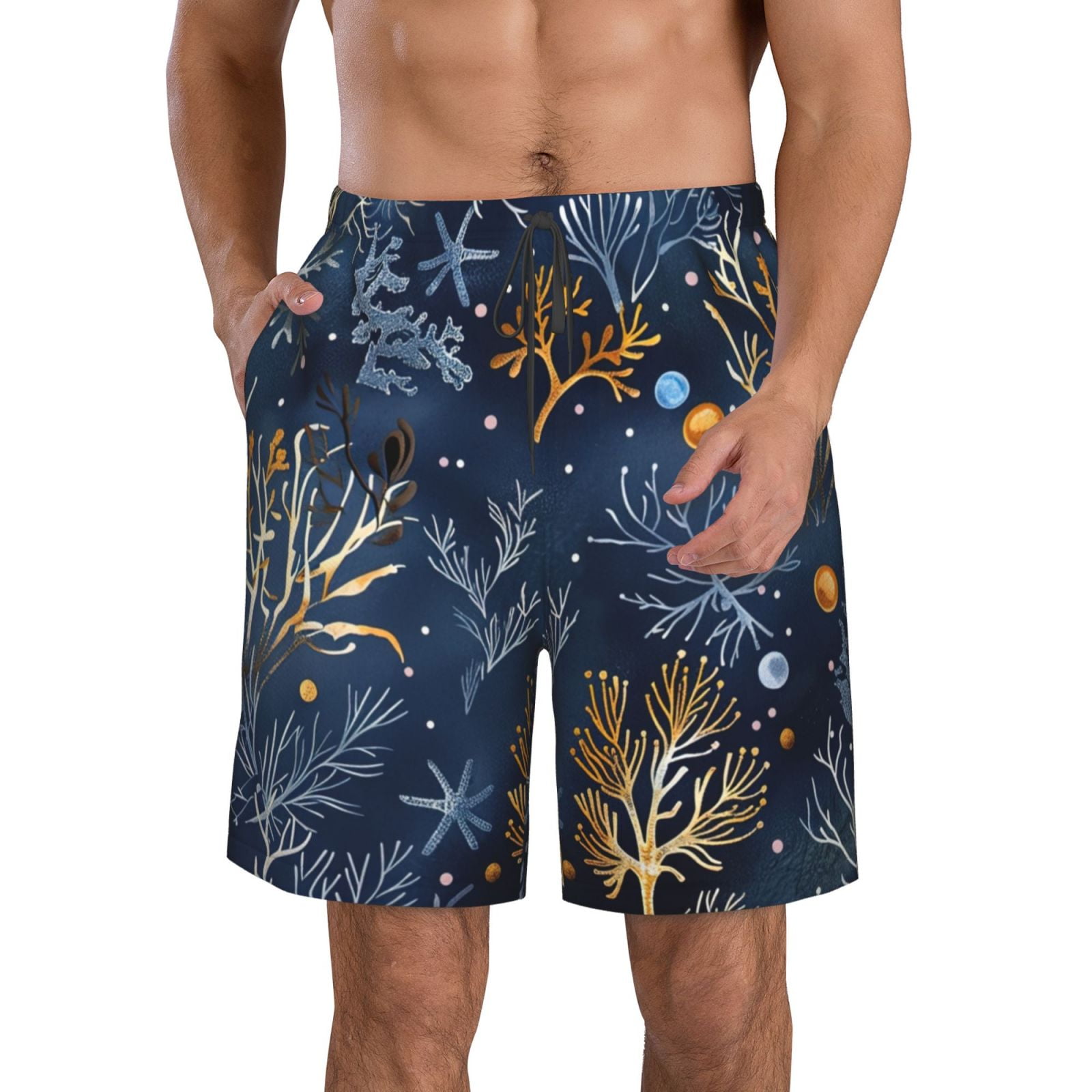 Cauagu Mystical Underwater Coral Scene Print Men's Swim Trunks,Hawaiian ...