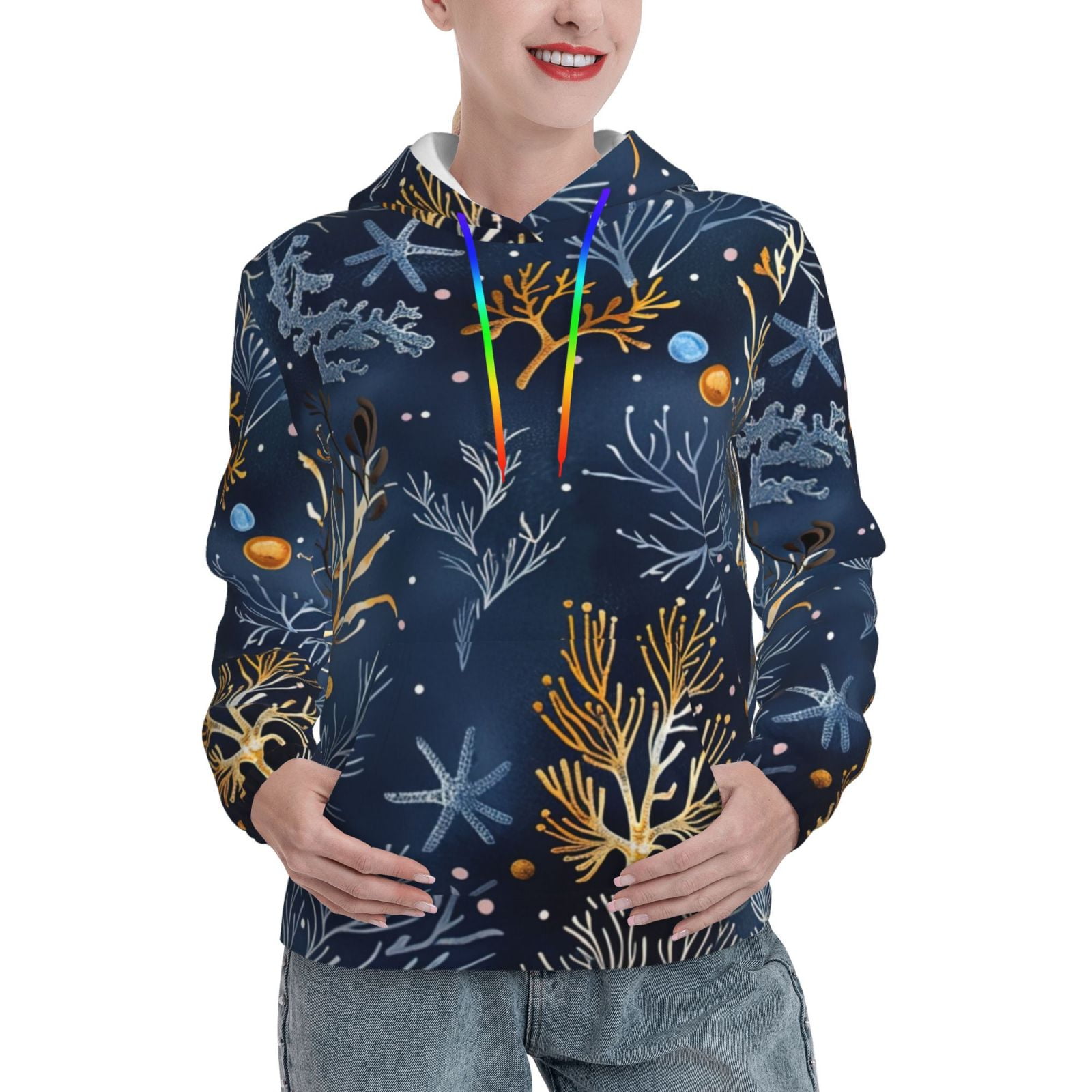 Cauagu Mystical Underwater Coral Scene for Women's Hooded Sweatshirts Pullover Hoodie for Women ...