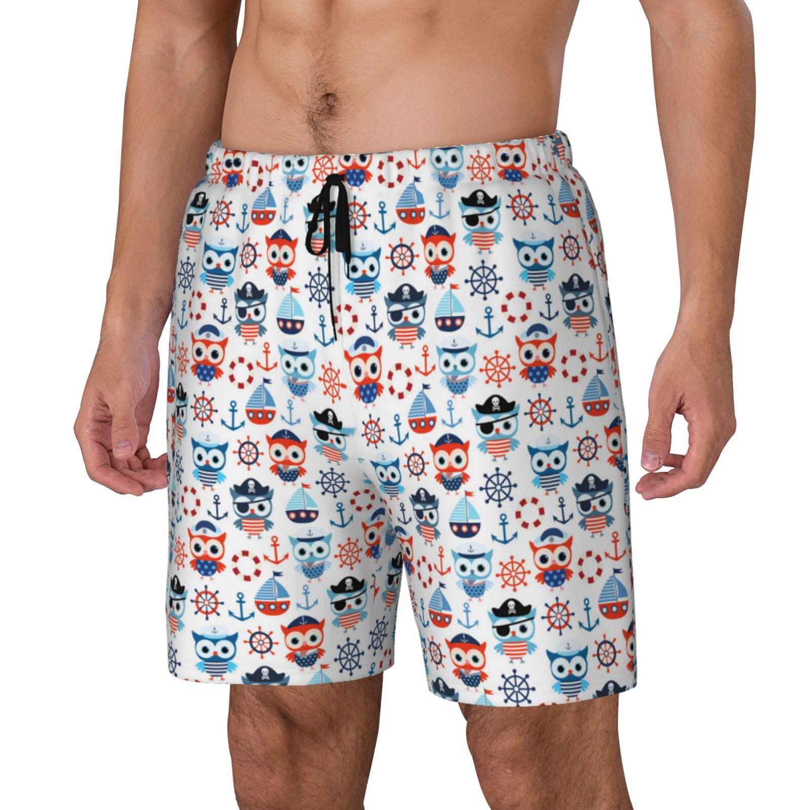 Cauagu Nautical And Pirate Owls Print Mens Swim Trunks Quick Dry Board ...