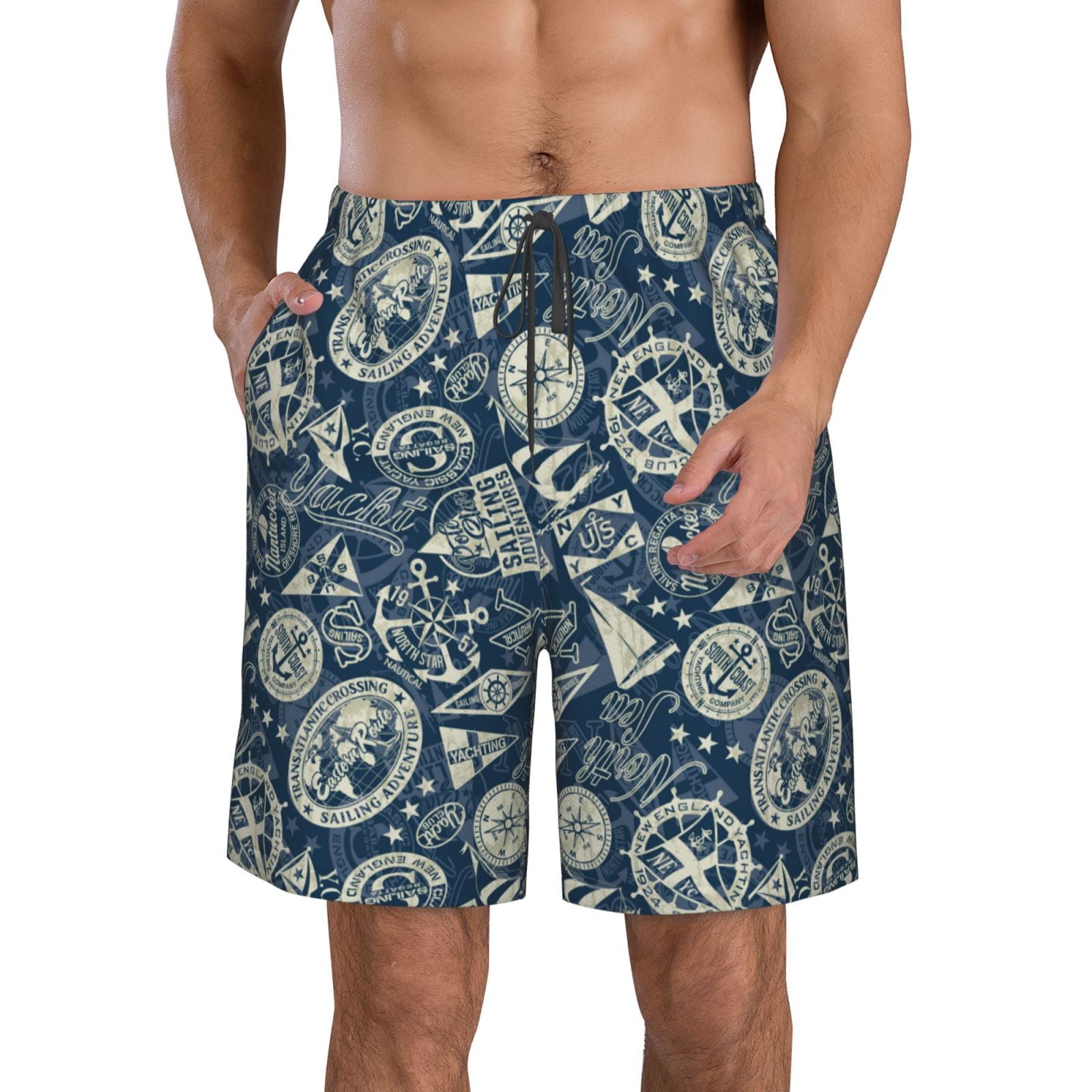 Cauagu Nautical Style Print Men's Swim Trunks,Hawaiian Bathing Suit ...