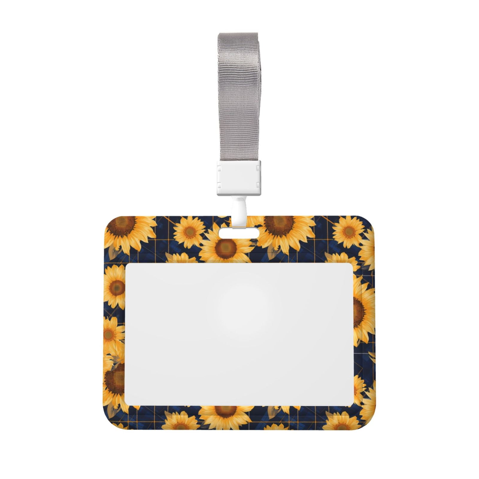 Cauagu Navy Blue Plaid Sunflower for ID Badge Holder,Badge Holder with ...