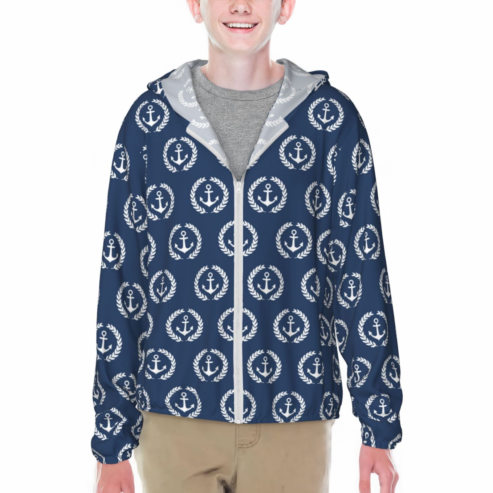 Cauagu Navy Nautical Print Sun Protection Jacket for Teen,Full-Zipper ...