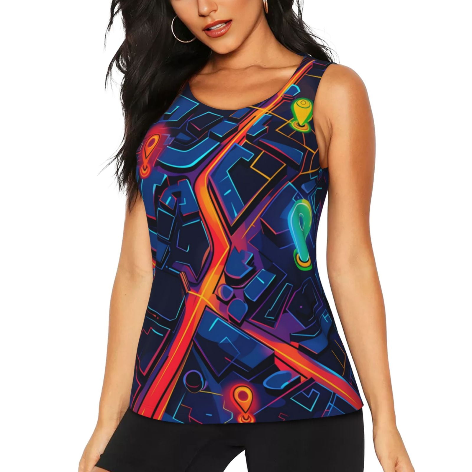 Cauagu Neon City Map for Women's Workout Tank Tops Sleeveless Running ...