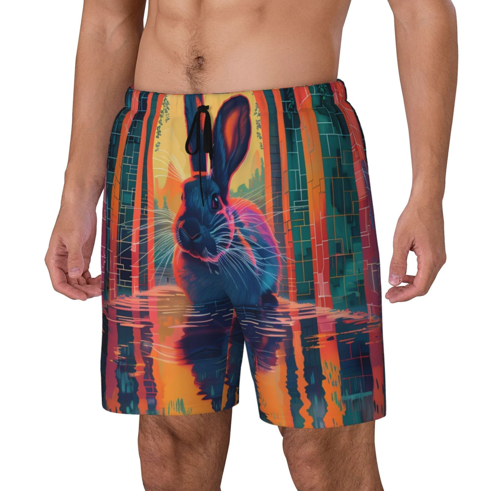 Cauagu Neon Rabbit In Archway Print Mens Swim Trunks Quick Dry Board ...