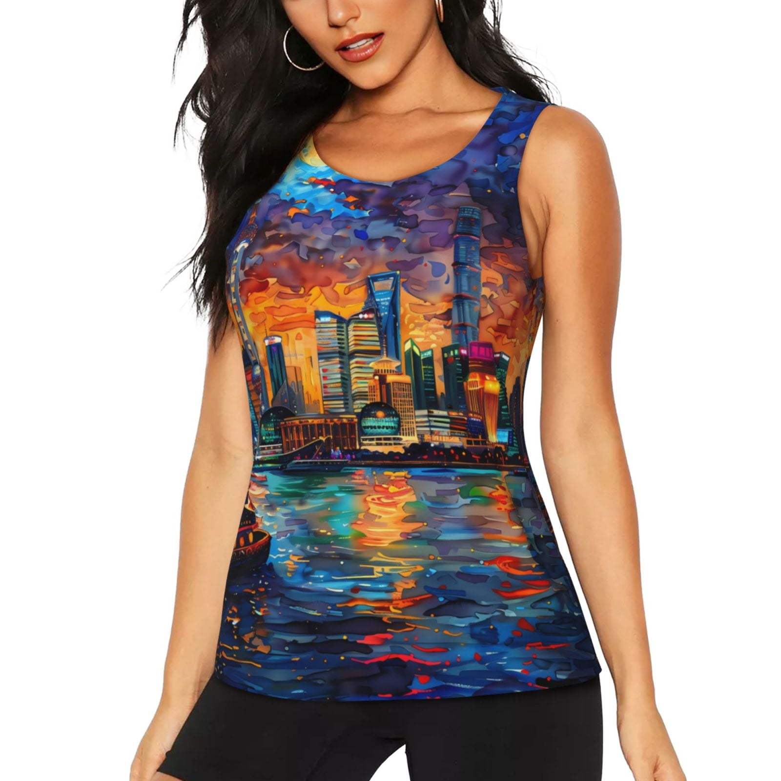 Cauagu Neon Shanghai Cityscape Night for Women's Workout Tank Tops ...