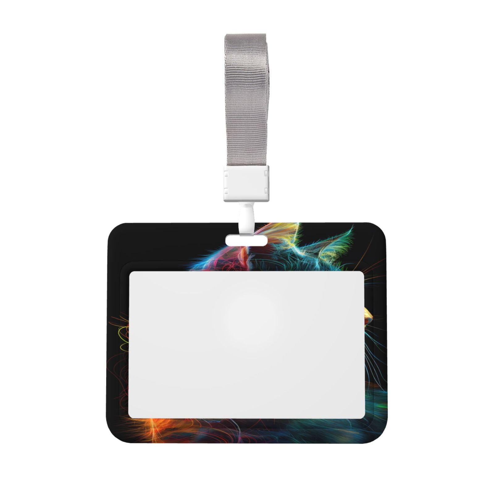 Cauagu Neon Spectrum Cat Portrait for ID Badge Holder,Badge Holder with ...