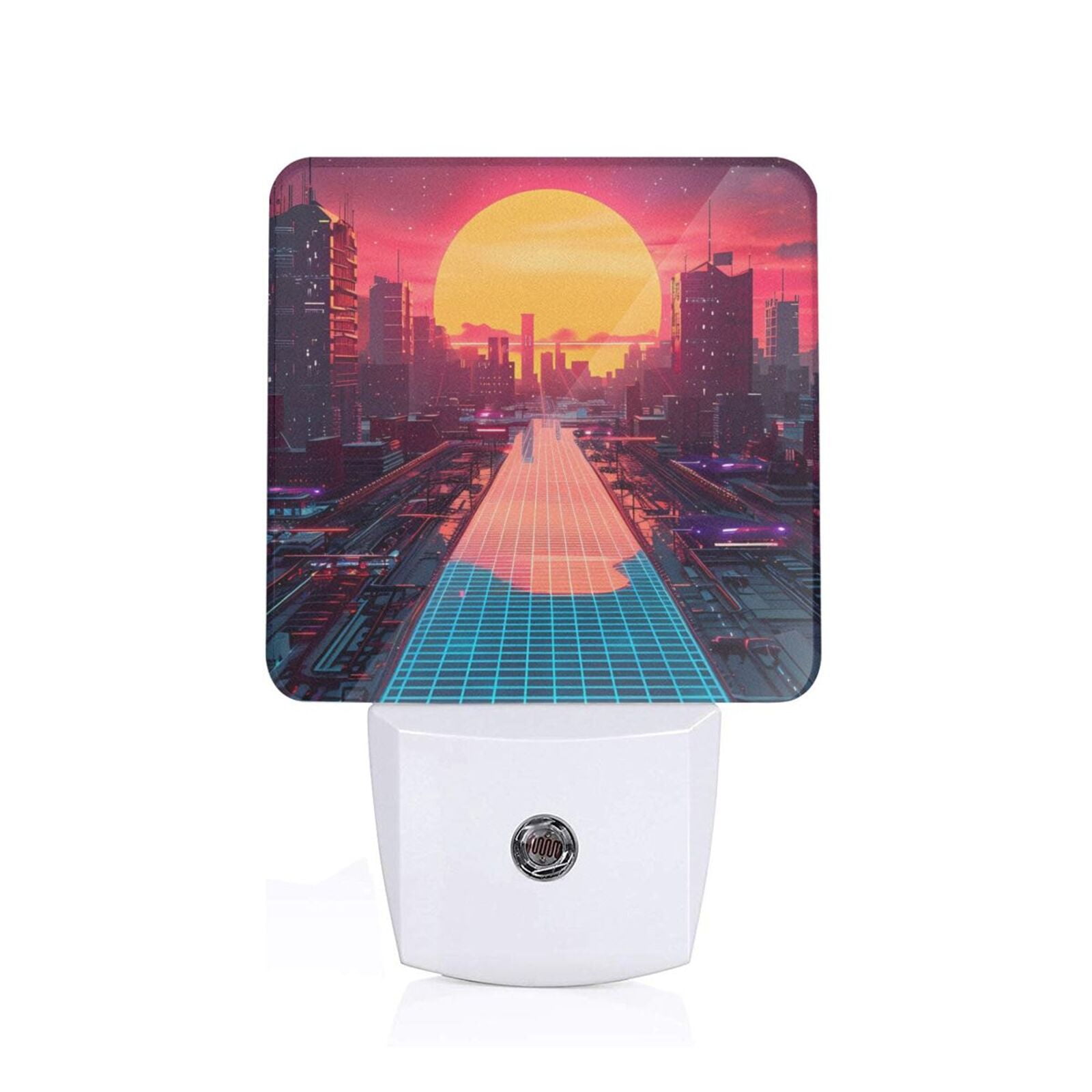 Cauagu Neon Sunset Cyberpunk Cityscape Print LED Nightlight,0.5W Night ...