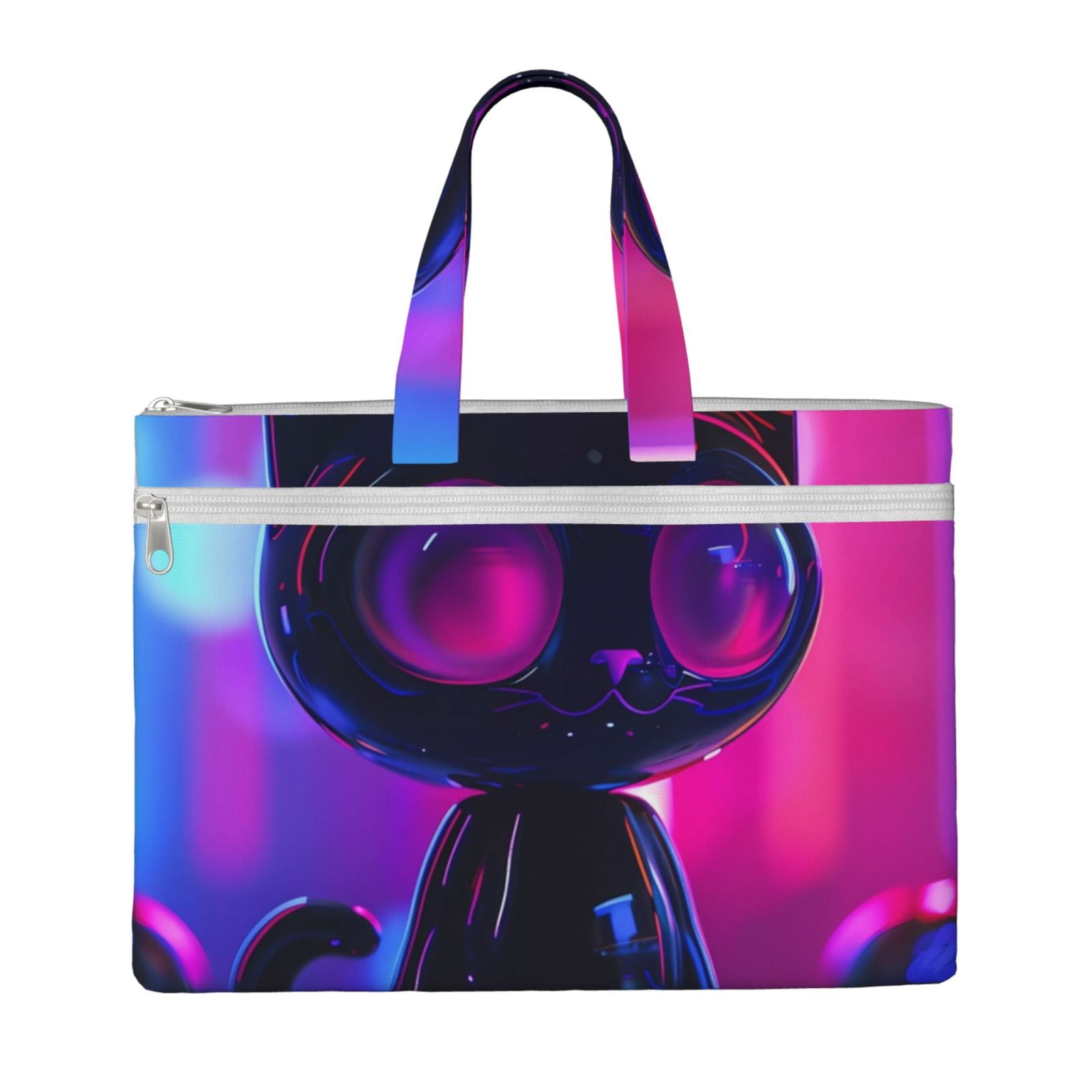 Cauagu Neon Toy Cat Reflections Pattern Canvas Tote File Bag, Zipper ...
