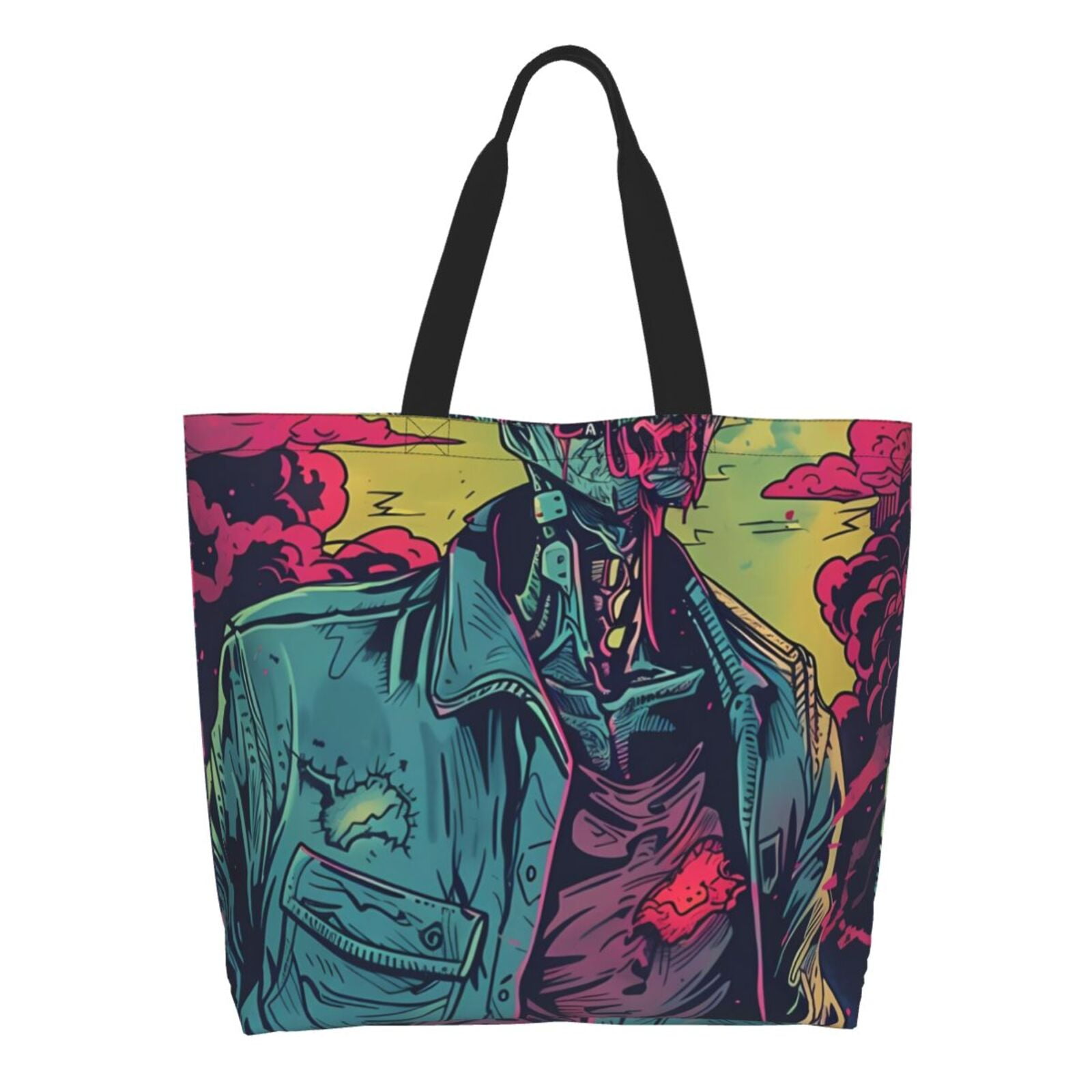 Cauagu Neon Zombie Skull Print Women Large Capacity Tote Bag - Casual ...