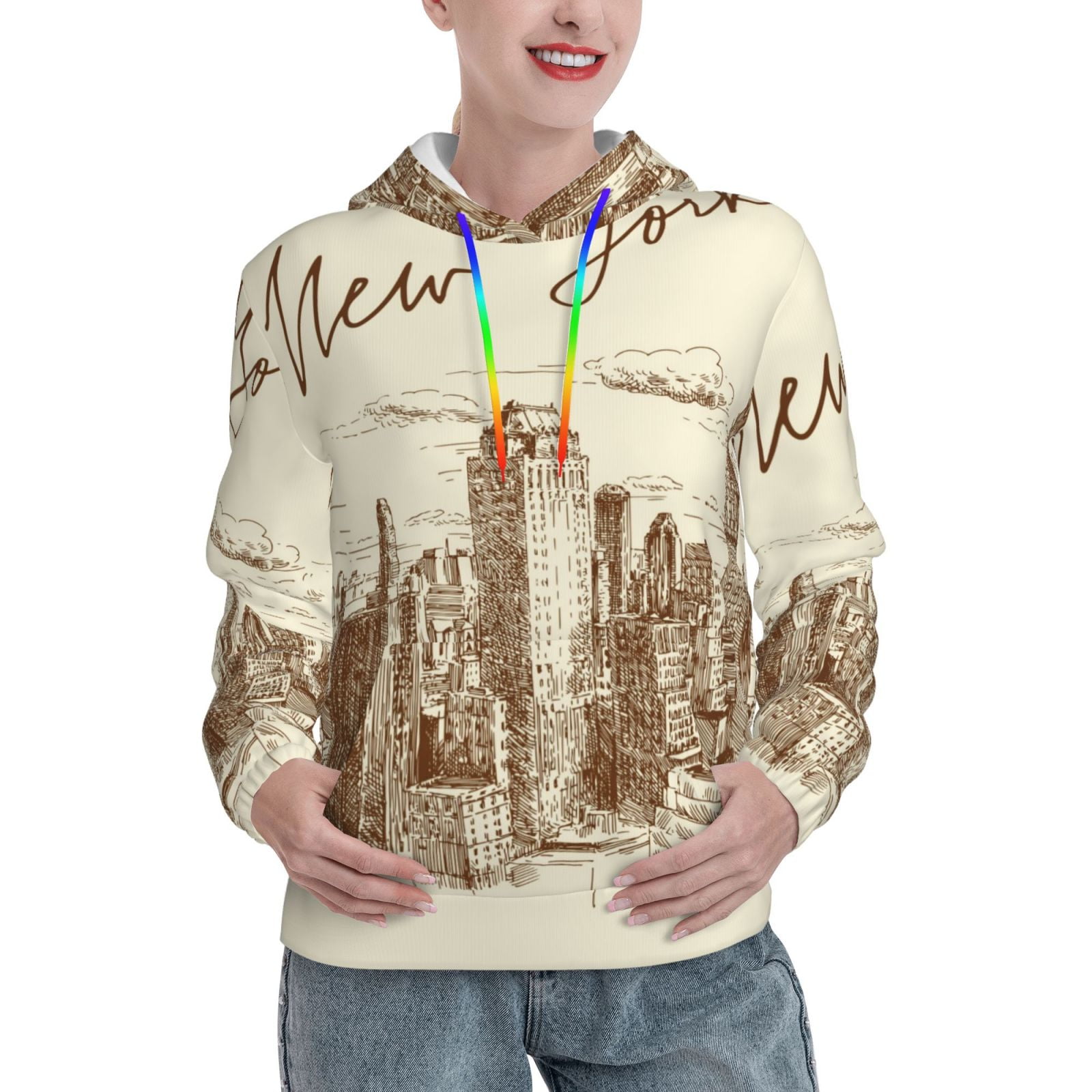 Cauagu New York for Women's Hooded Sweatshirts Pullover Hoodie for Women Fall Workout Sweat Long ...