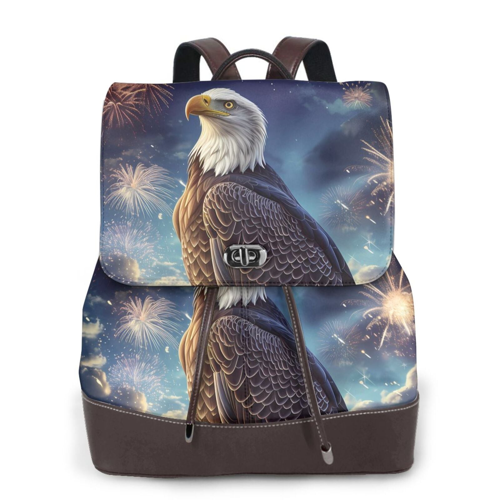 Cauagu Night Sky Bald Eagle Print Women's PU Leather Backpack,Fashion ...