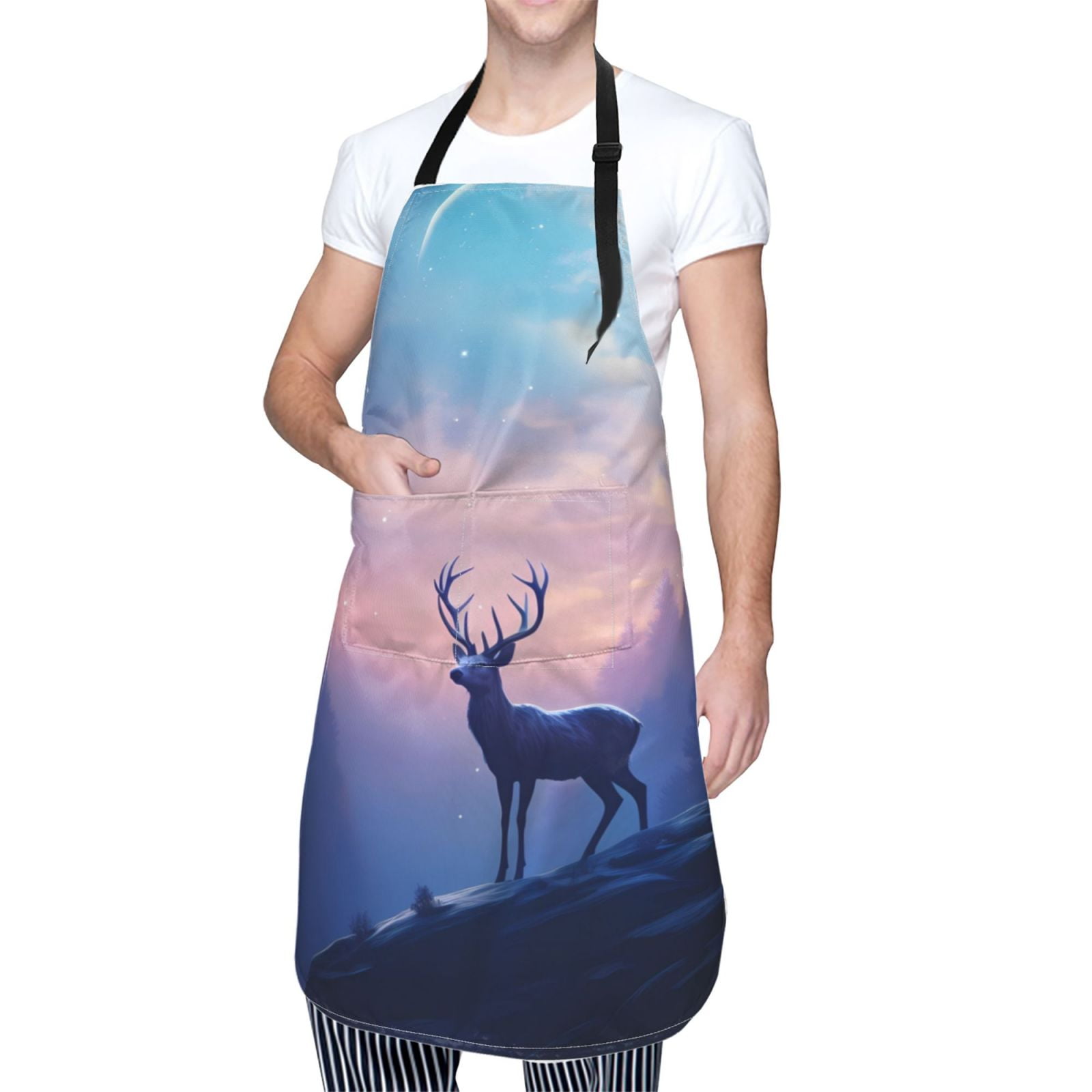 Cauagu Night Sky Elk Aprons with Pockets,Waterproof Apron for Women ...