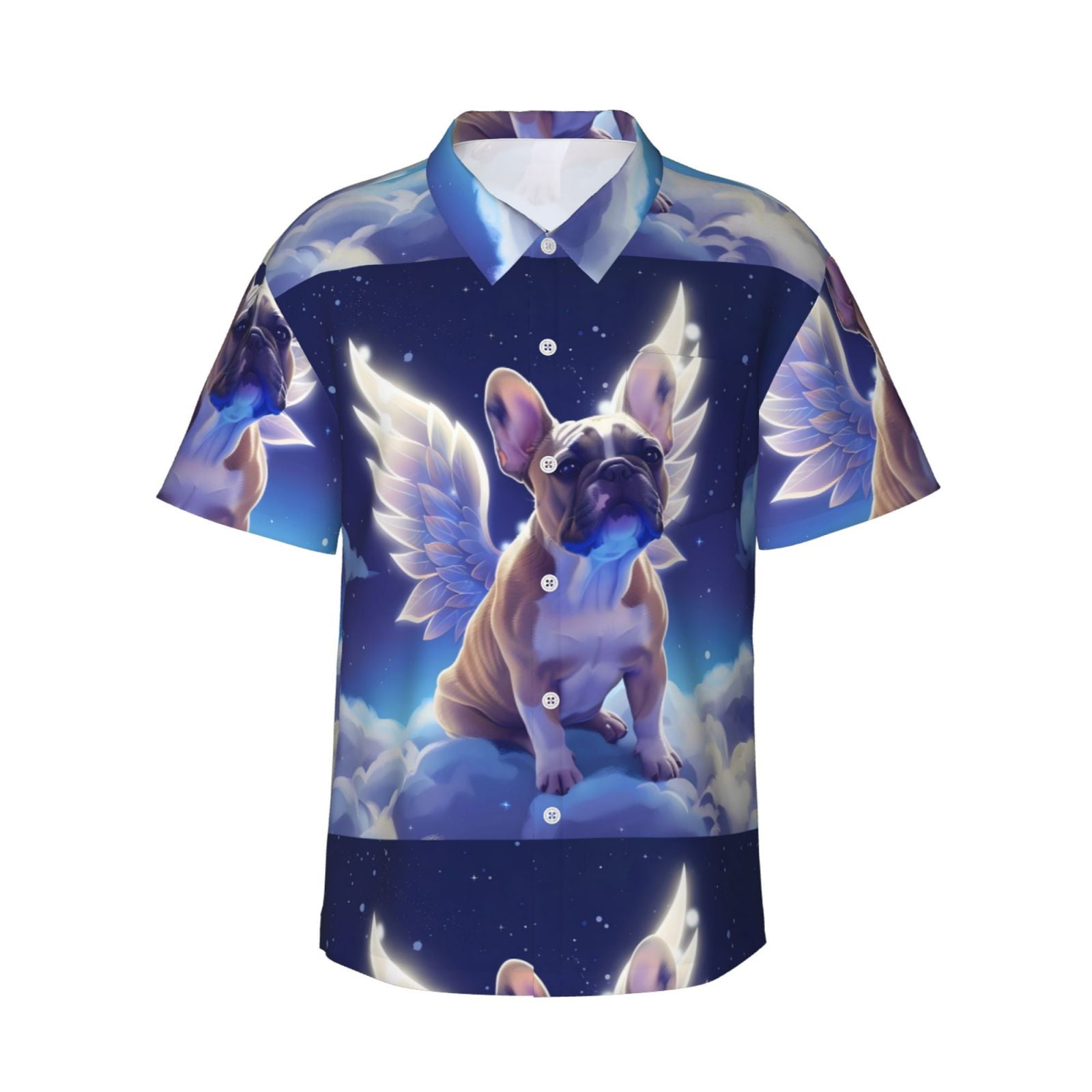 Cauagu Night Sky Winged French Bulldog Print Hawaiian Shirt for Men,Casual Short Sleeve Button ...