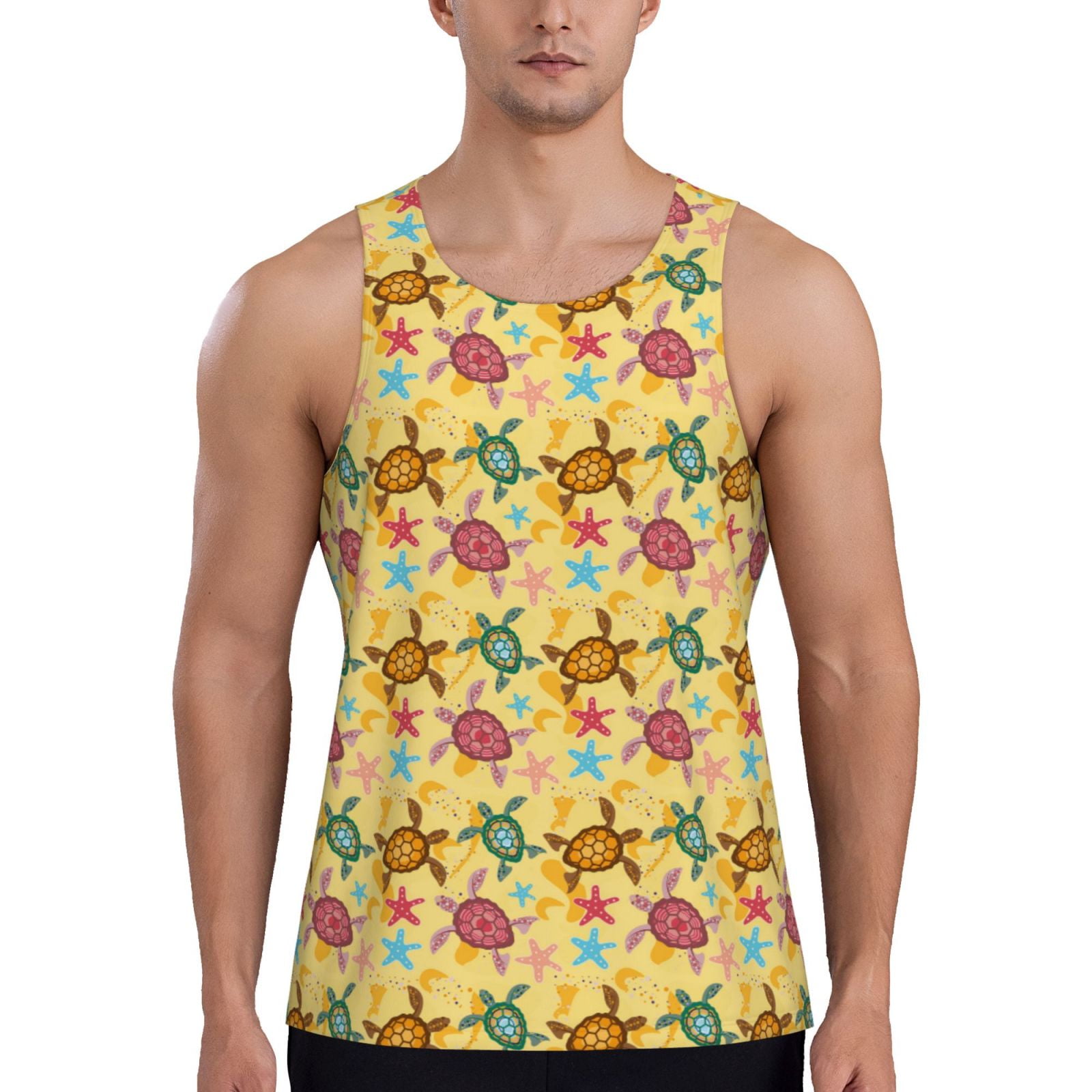 Cauagu Sea and Sand Print Men's Sleeveless Muscle Shirts,Tank Tops ...
