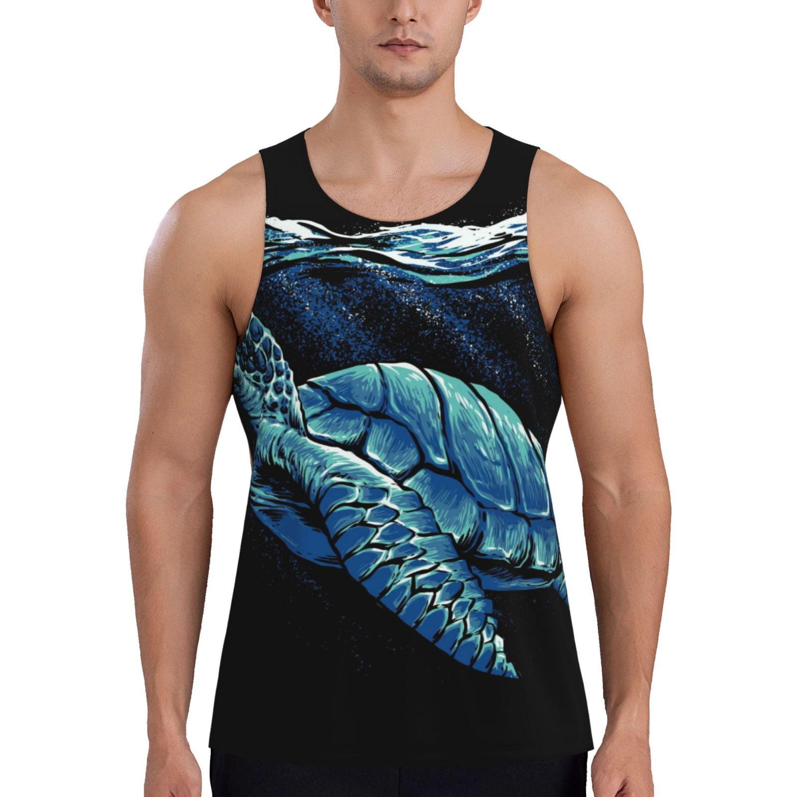 Cauagu Ocean Turtle Print Men's Sleeveless Muscle Shirts,Tank Tops ...