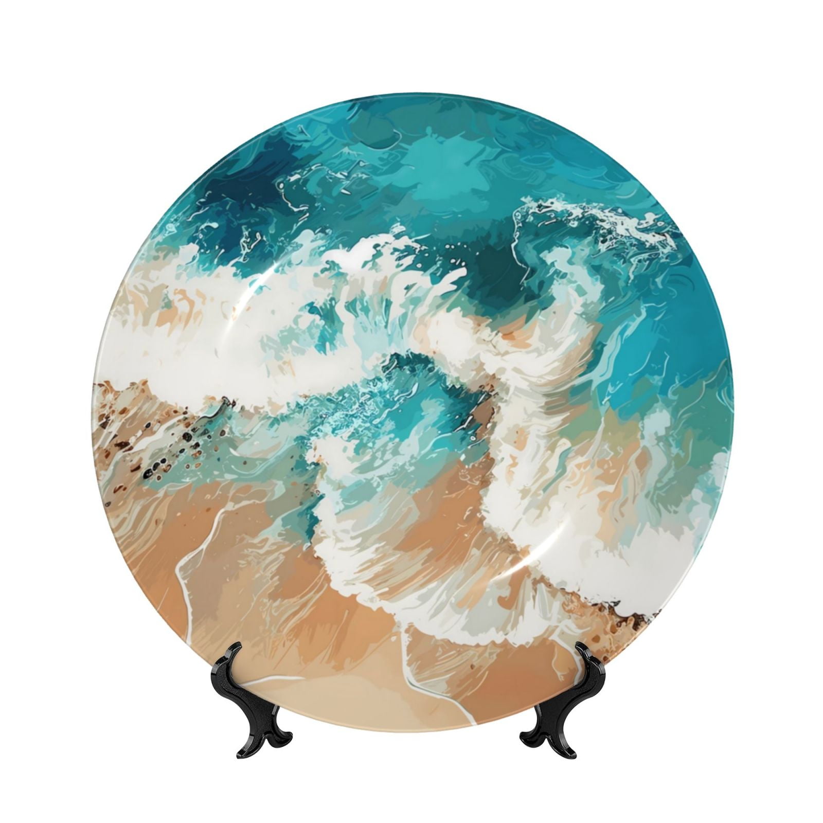 Cauagu Ocean Wave Crash Print Bone China Decorative Plate, Wall Mount ...