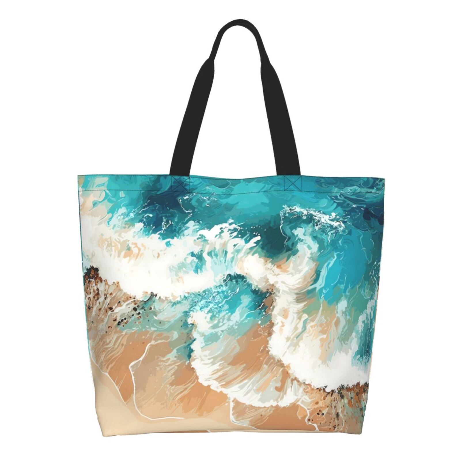 Cauagu Ocean Wave Crash Print Women Large Capacity Tote Bag - Casual ...