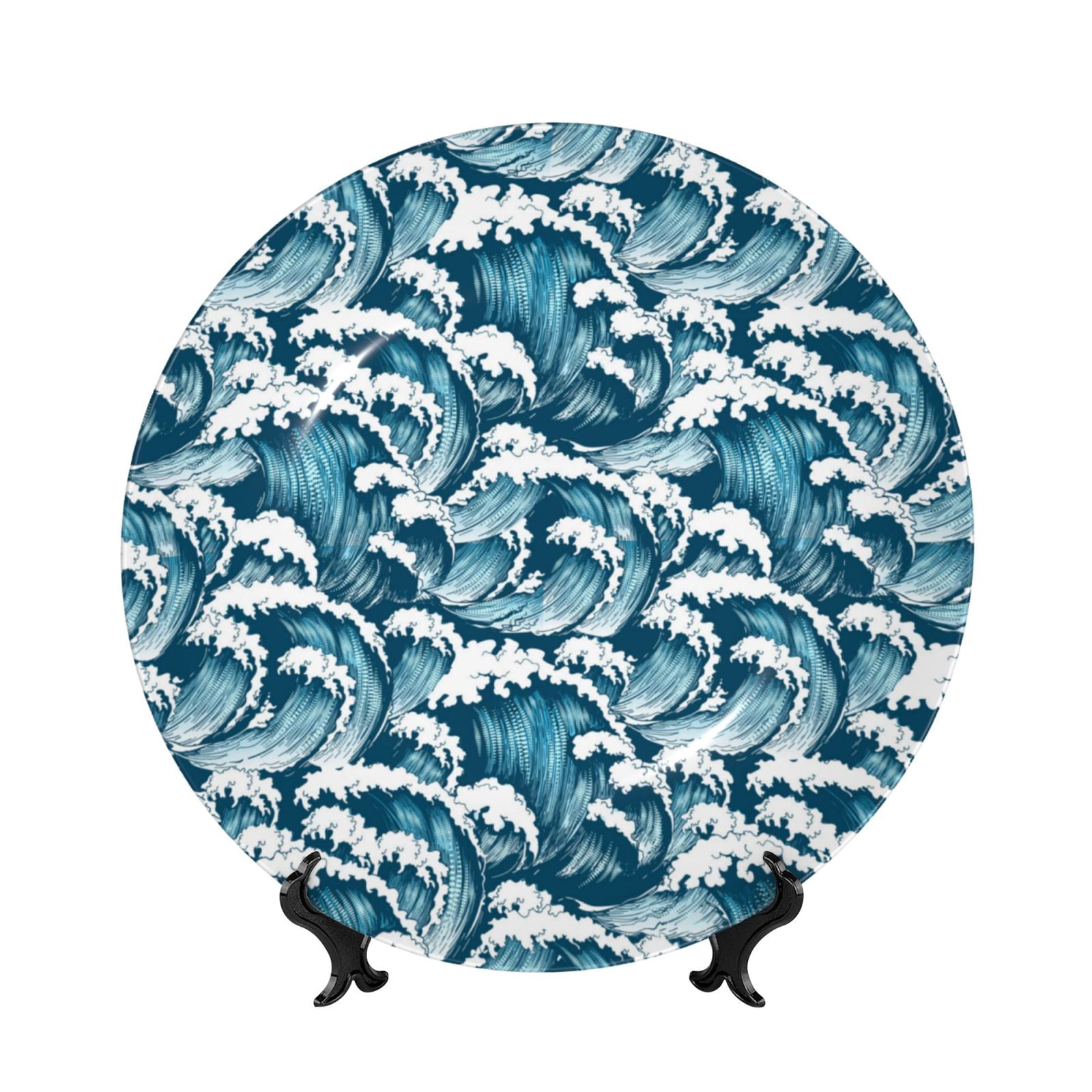 Cauagu Ocean Waves Print Bone China Decorative Plate, Wall Mount Plate ...