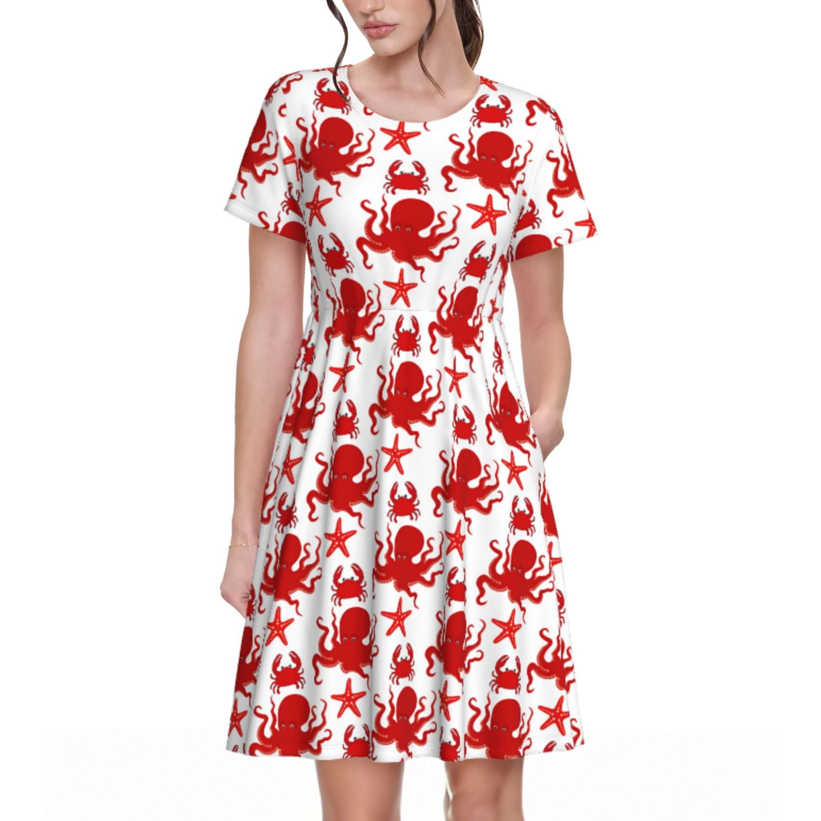 Cauagu Octopus Print Summer Dresses for Women 2025 Loose Short Sleeve ...