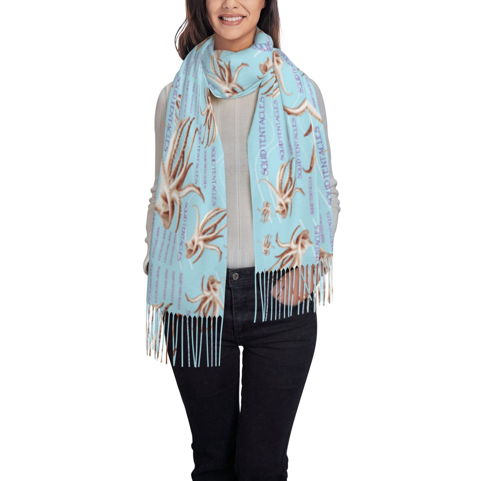 Cauagu Octopus Print Women Wrap Shawl tassels Scarves Retro Scarf 77.6 ...
