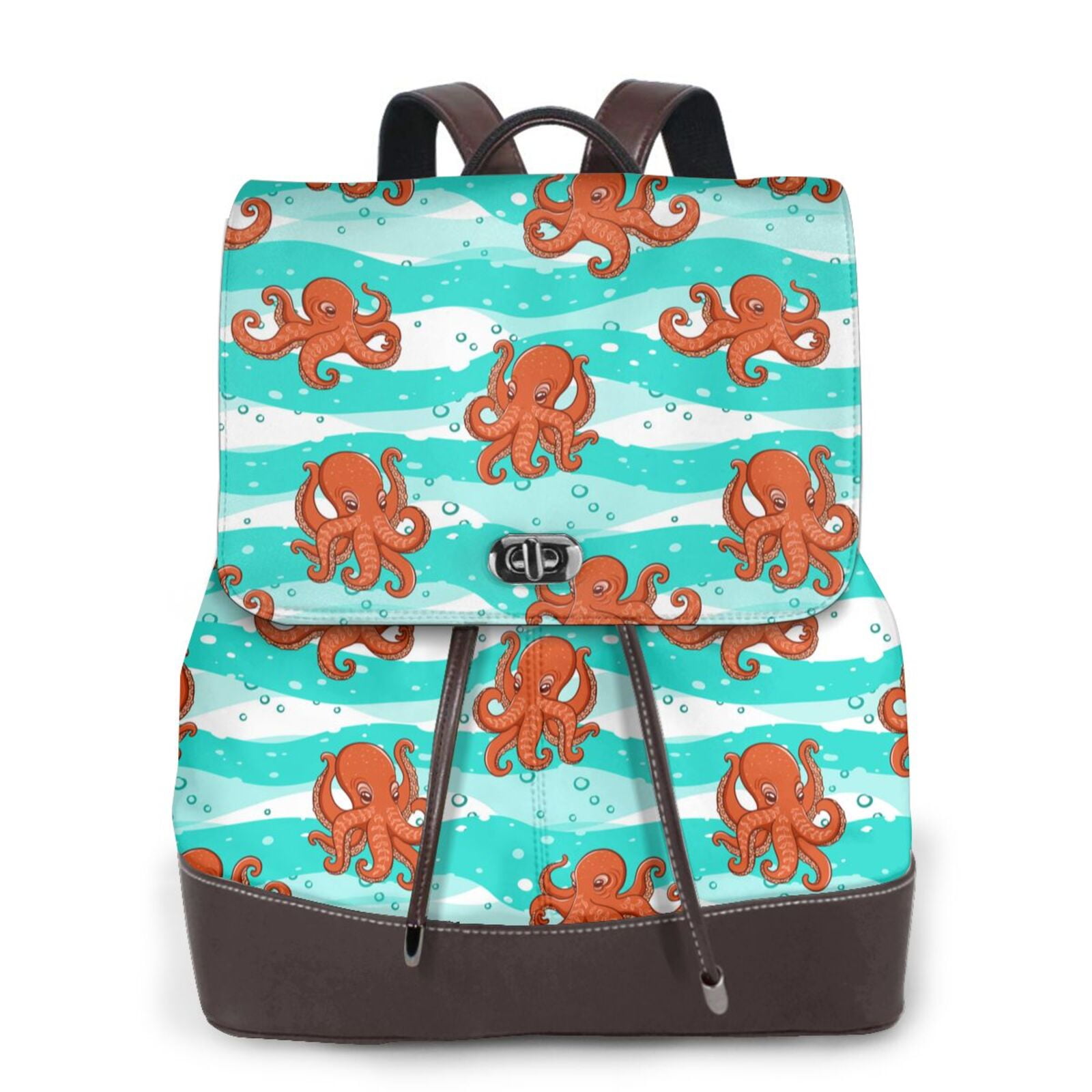 Cauagu Octopuses Print Women's PU Leather Backpack,Fashion Multipurpose ...