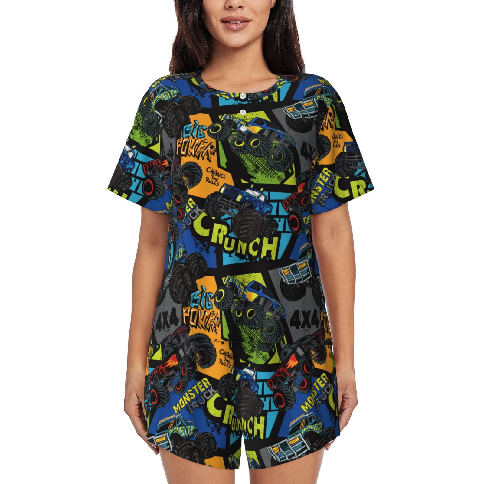Cauagu Off-Road Vehicle for Women's Round Neck Pajama Set,Short-Sleeved ...